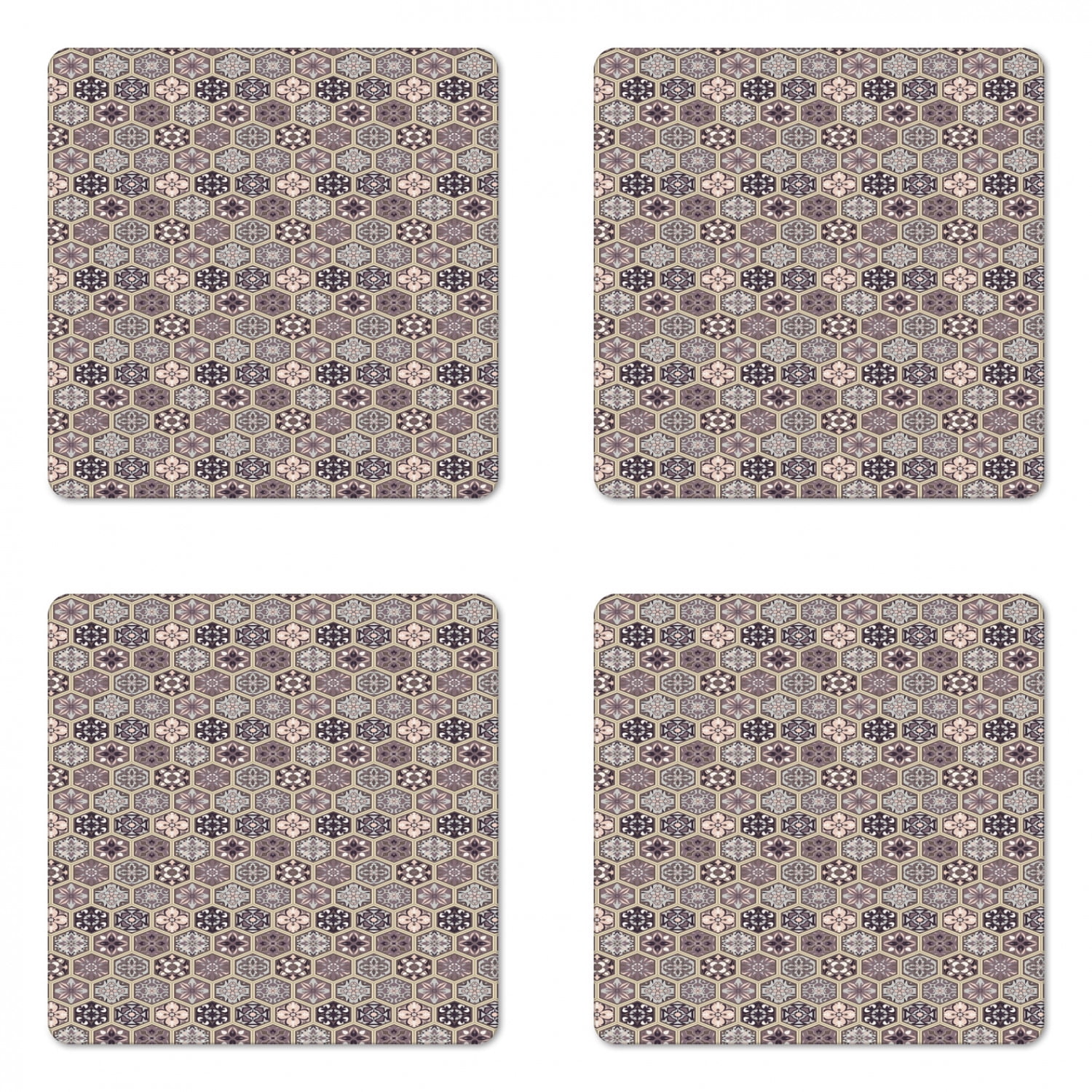 Antique Oriental Coaster Set of 4, Flowers in Honeycomb Look Frames ...