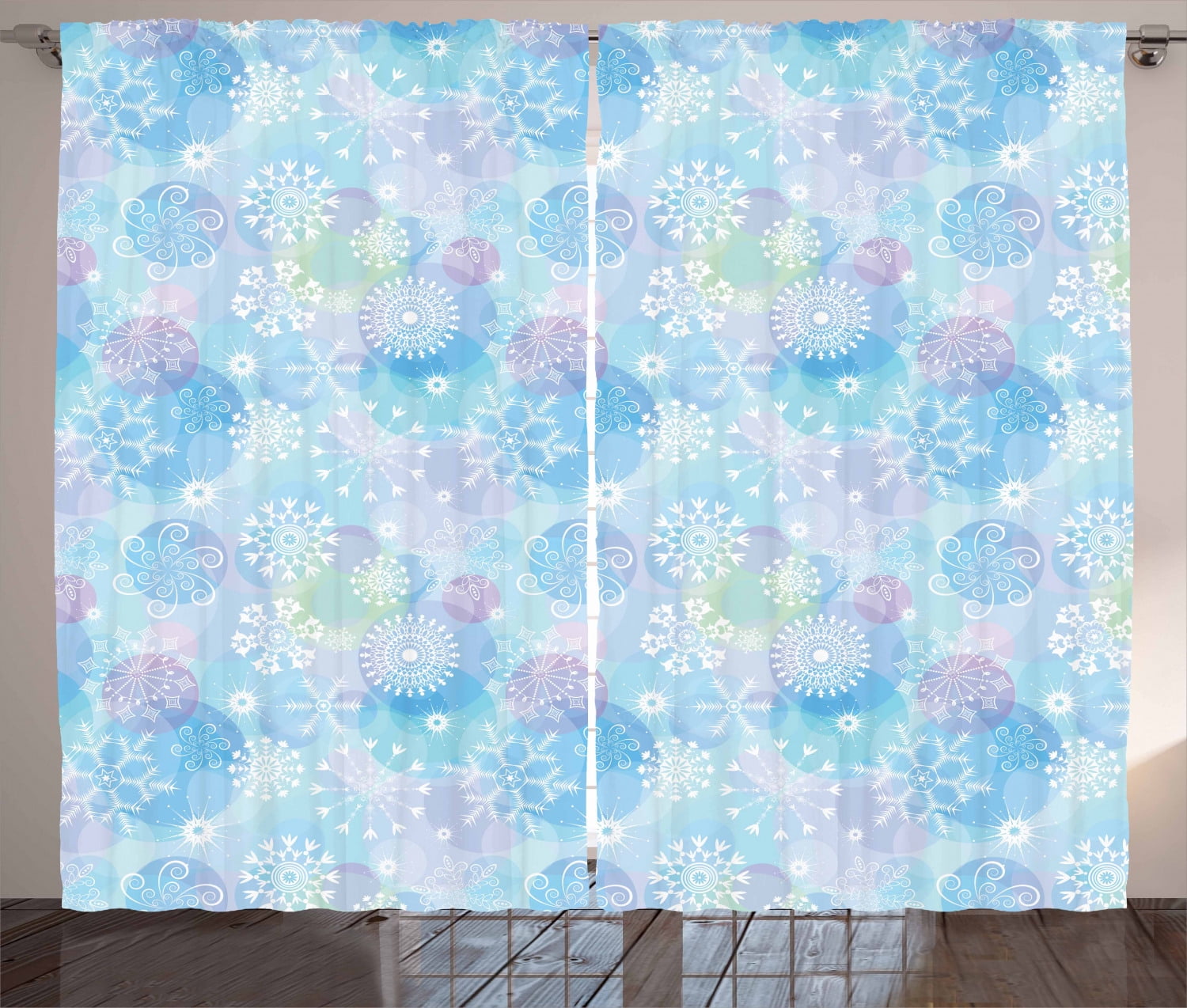 Snowflake Curtains 2 Panels Set, Bokeh Style Background with Abstract ...