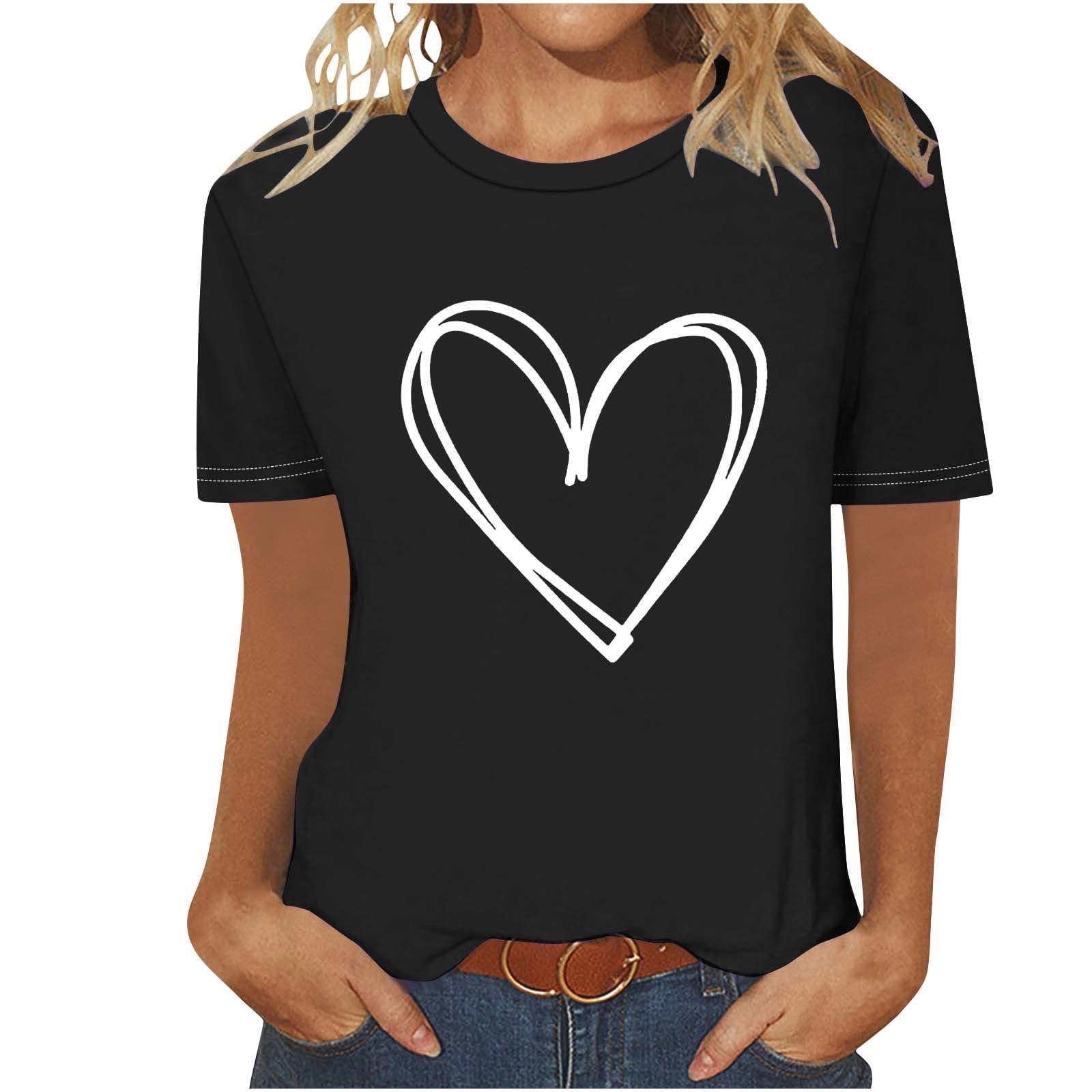 Women Heart Print Shirts Round-Neck Short Sleeve Tees - Walmart.ca