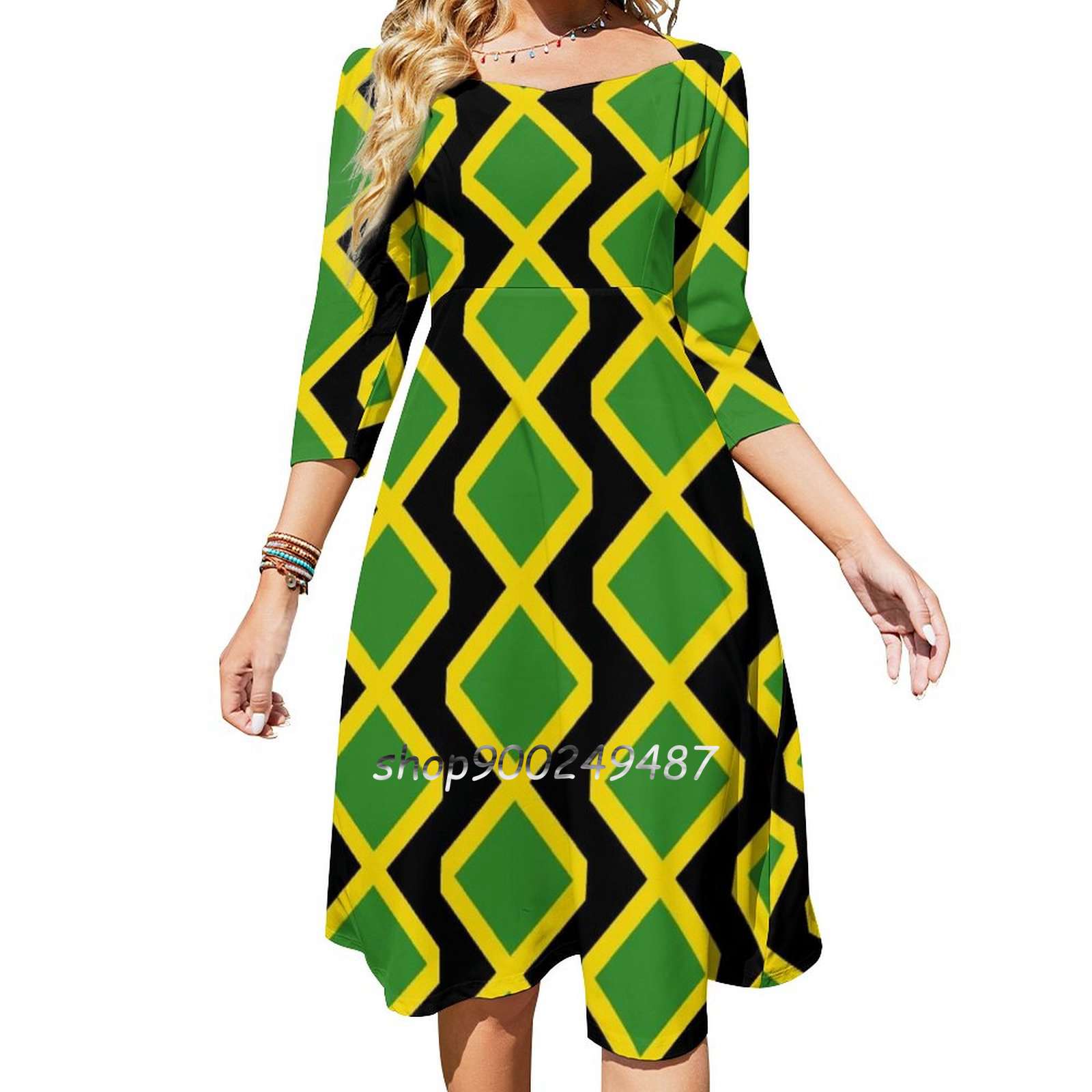 Jamaica Cushion Flare Dress Square Neck Dress Elegant Female Fashion ...