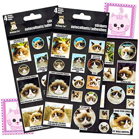 Grumpy Cat Stickers Party Favor Pack (Over 50 Stickers 4 Sheets ...
