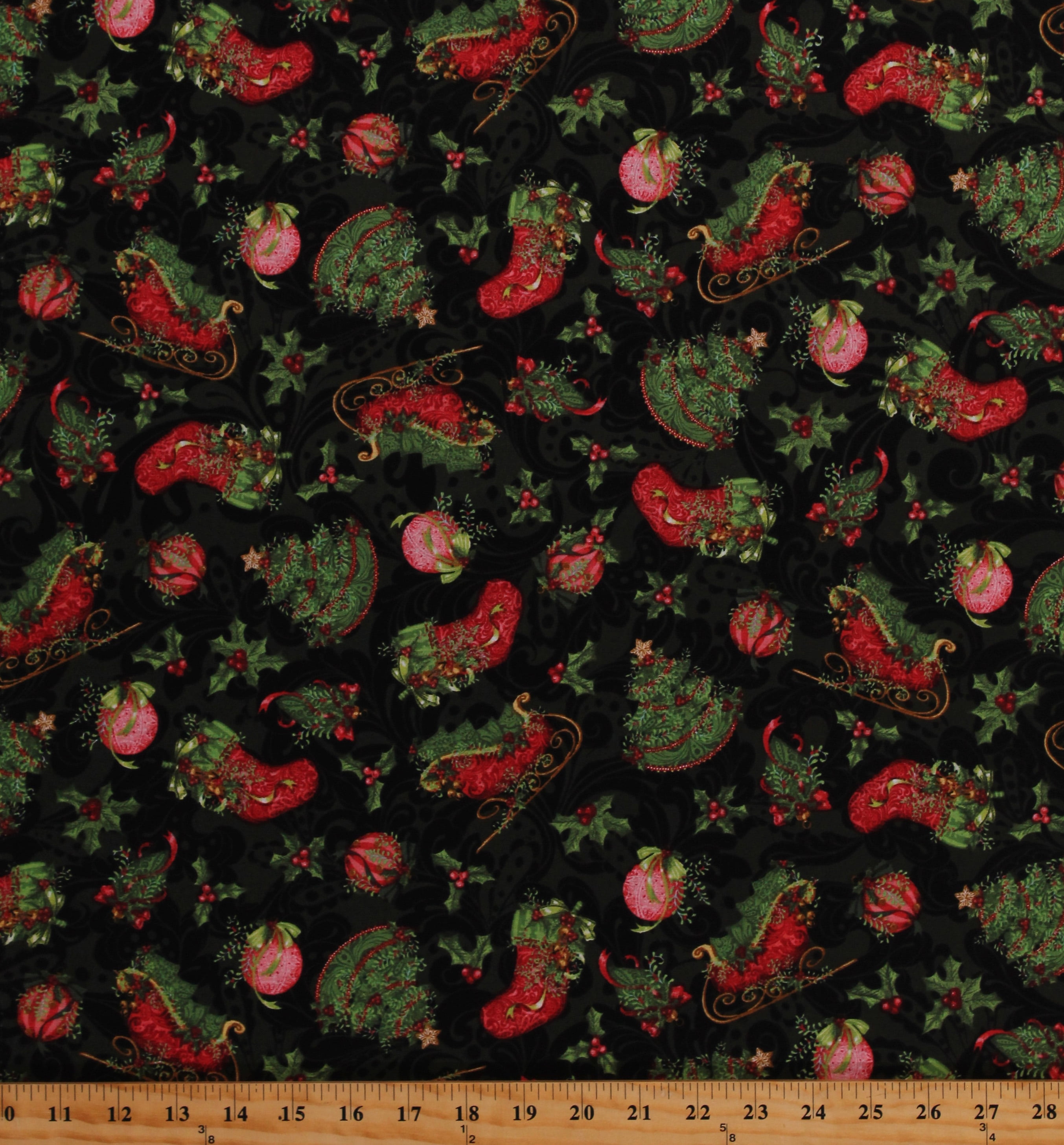 Cotton Christmas Stockings Ornaments Festive Pine Trees Sleigh Holly ...