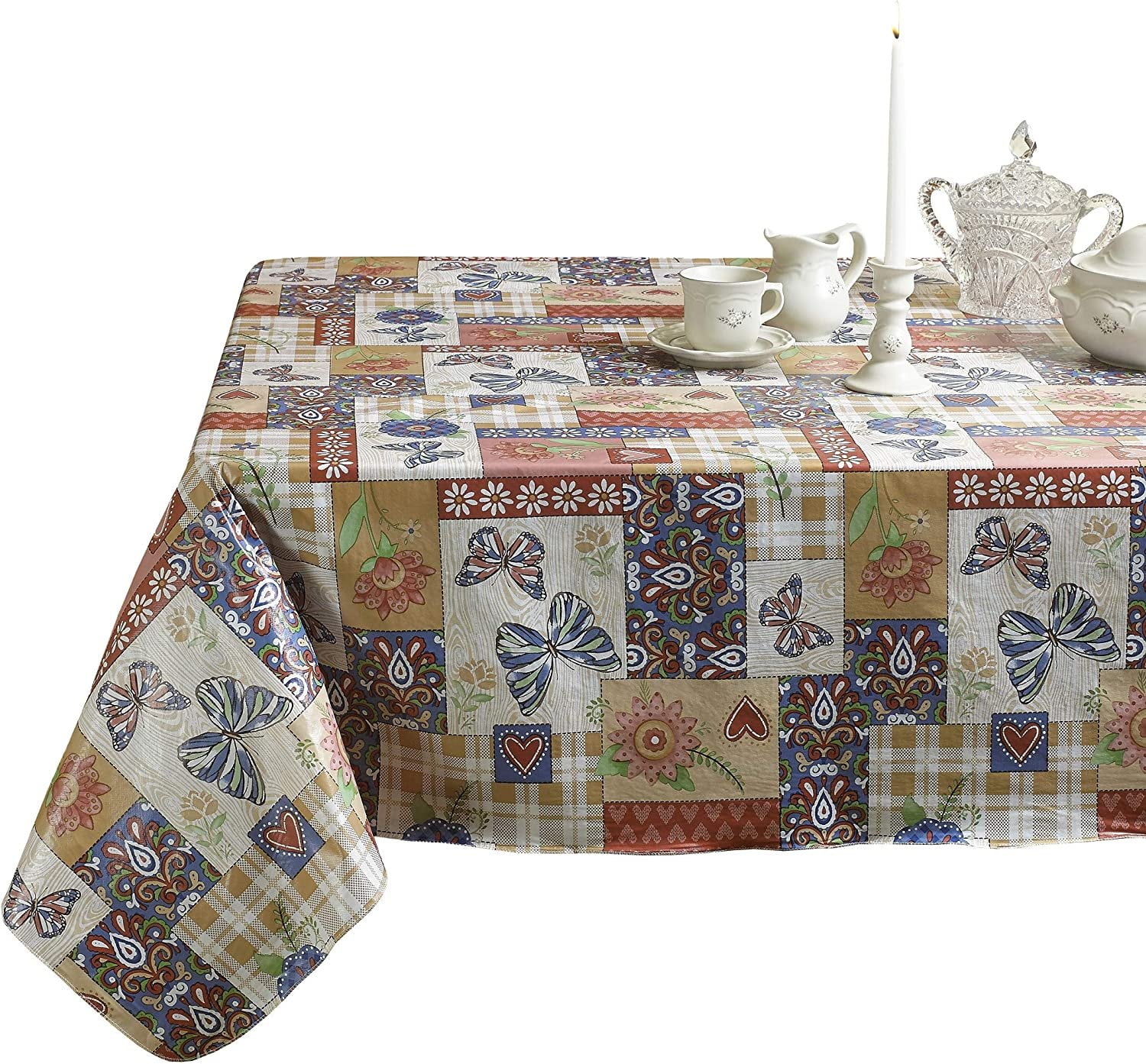 HomeCrate Rustic Patchwork Heavyweight Vinyl Tablecloth, 60" X 90 ...