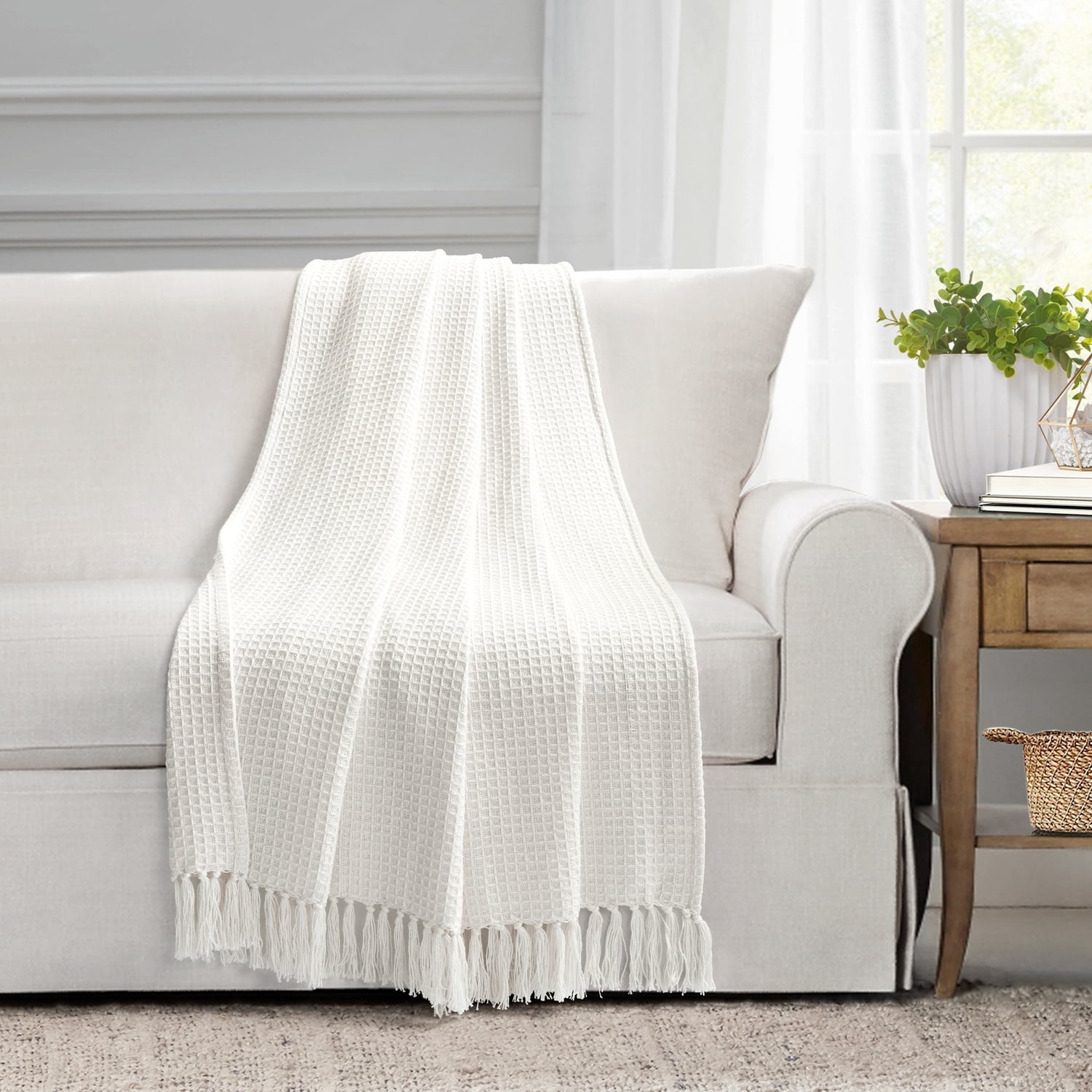 Lush Decor Waffle Cotton Knit Throw White Single 50X60 - Walmart.com