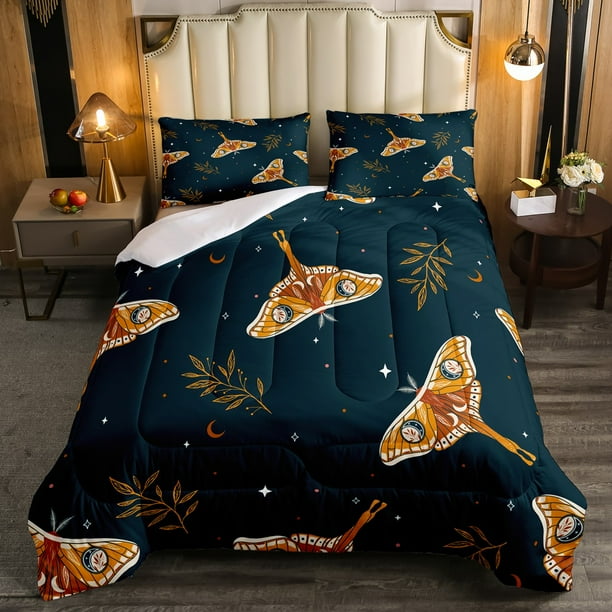 YST Gothic Moth Bedding Set Full Gold Butterfly Bedding Comforter Sets ...
