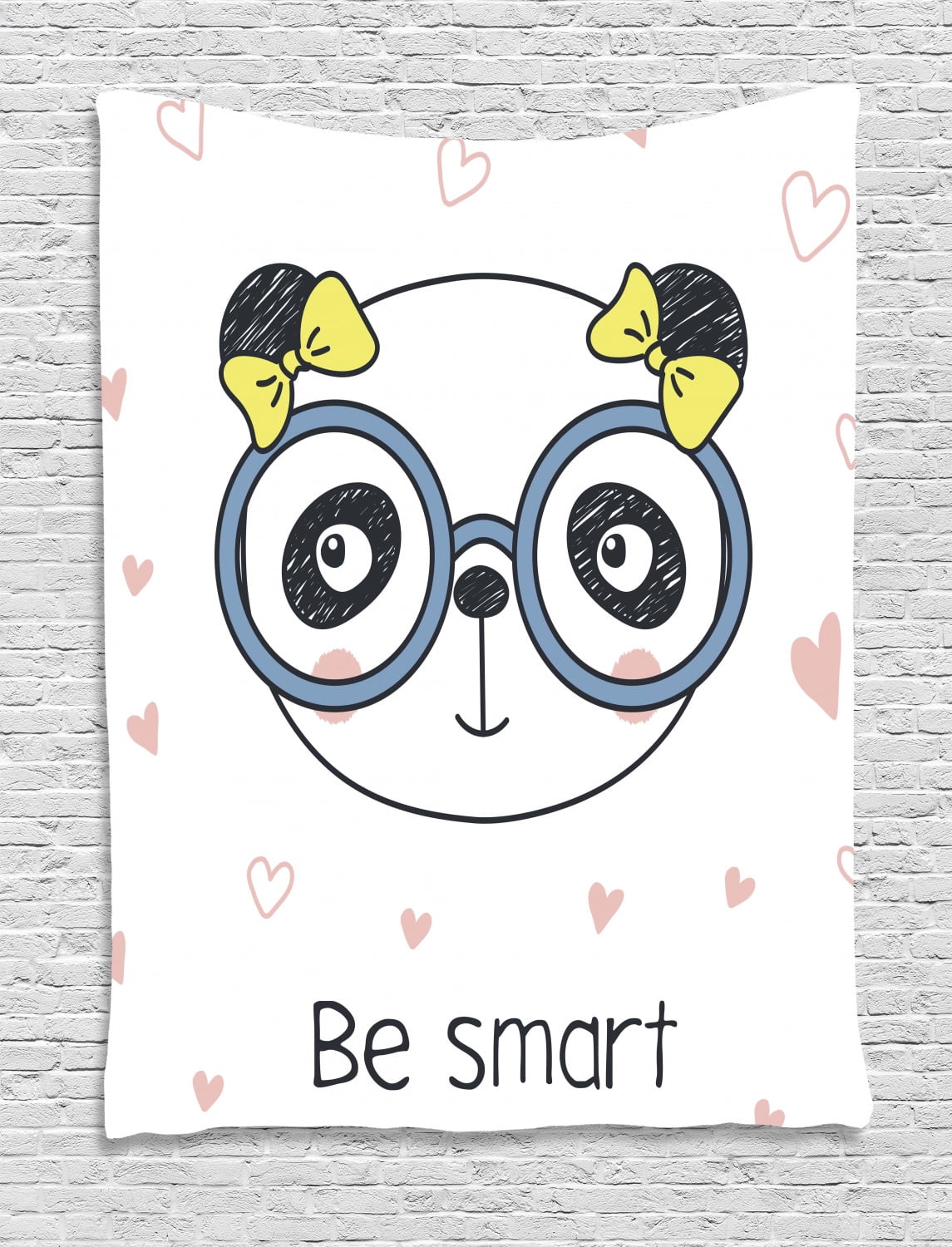 Geek Tapestry, Hand-Drawn Doodle Panda Girl Wearing Glasses on White ...