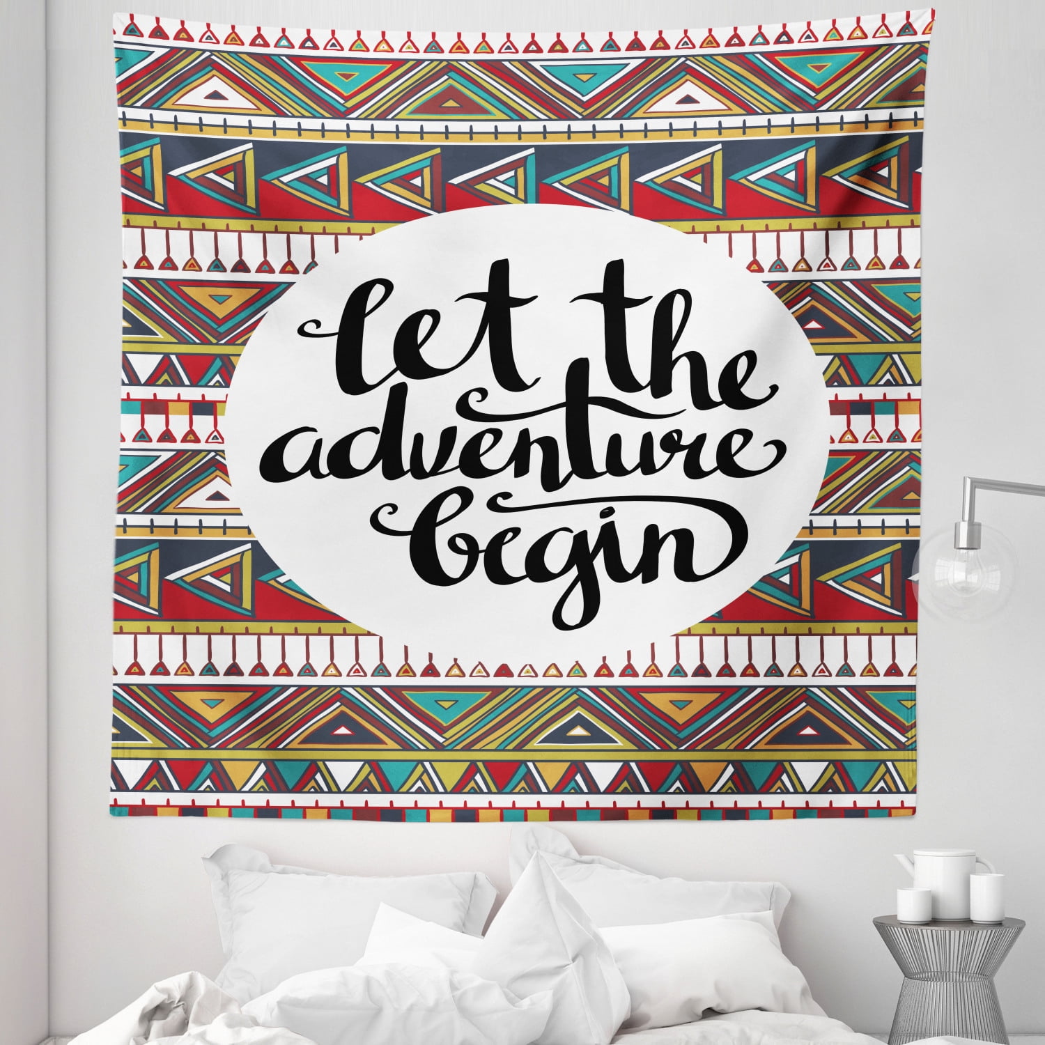 Adventure Tapestry, Backdrop with Geometric Motifs and Hand Writing Old ...