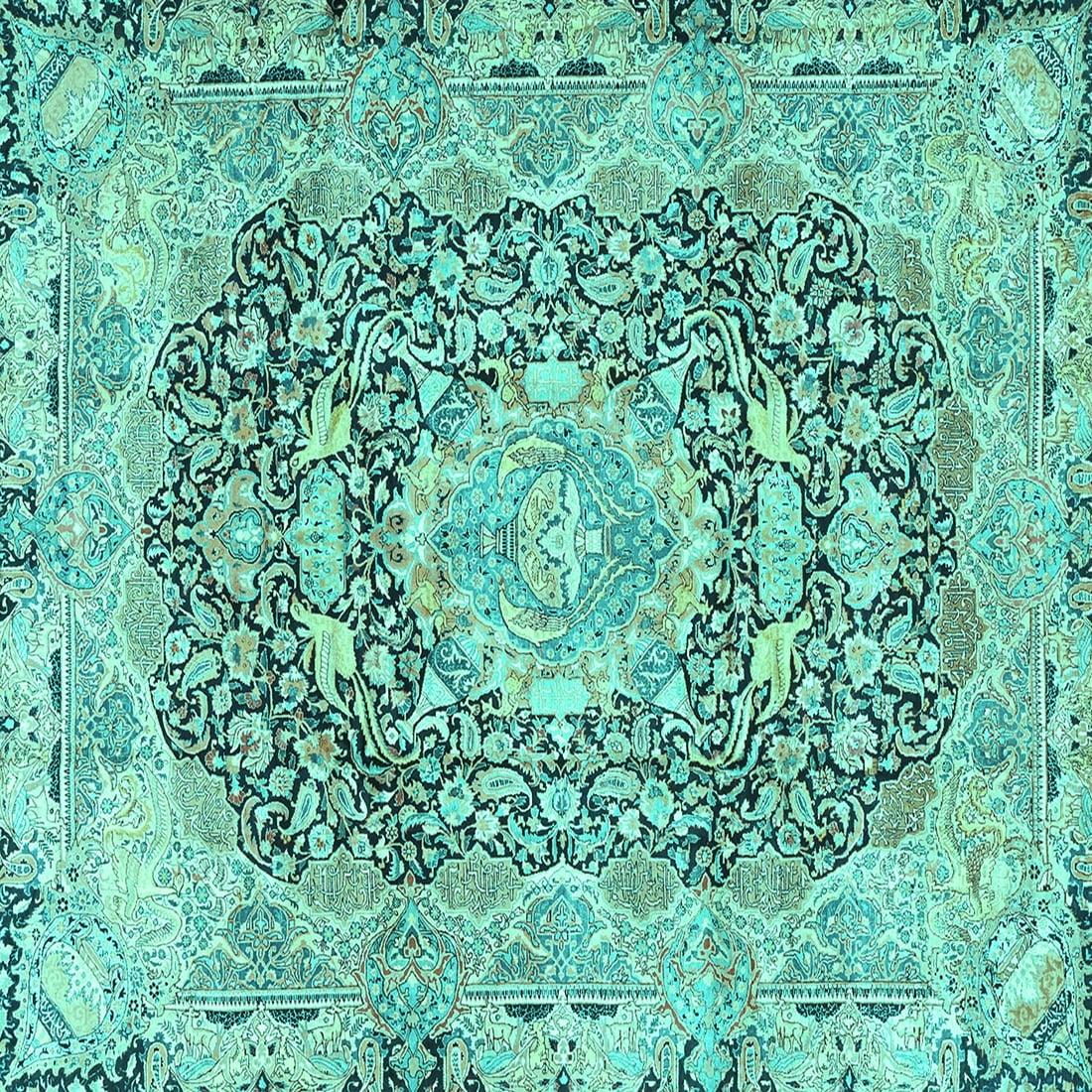 Ahgly Company Machine Washable Indoor Square Persian Turquoise Blue ...