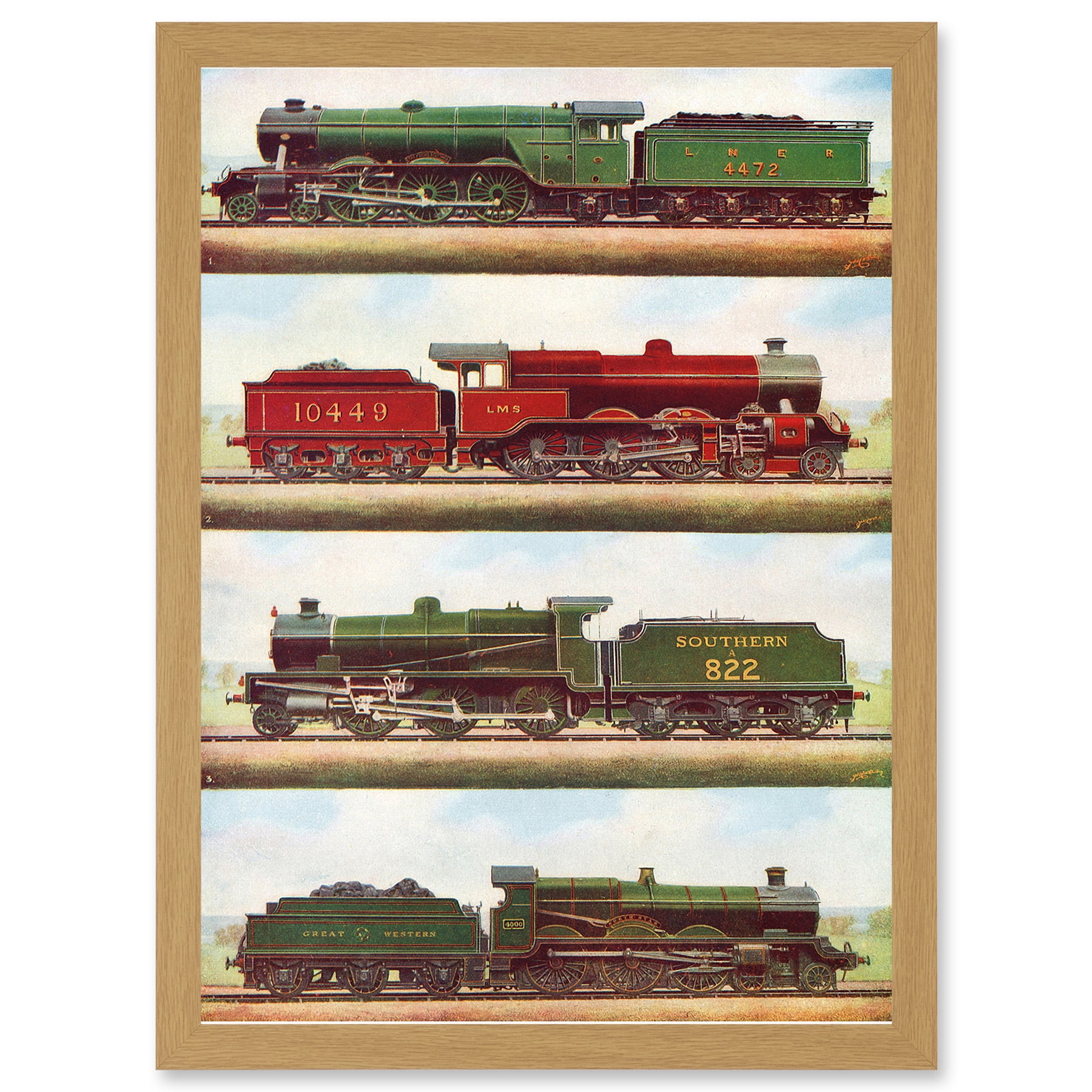 Train Steam Engine Railway Locomotive A4 Artwork Framed Wall Art Print ...