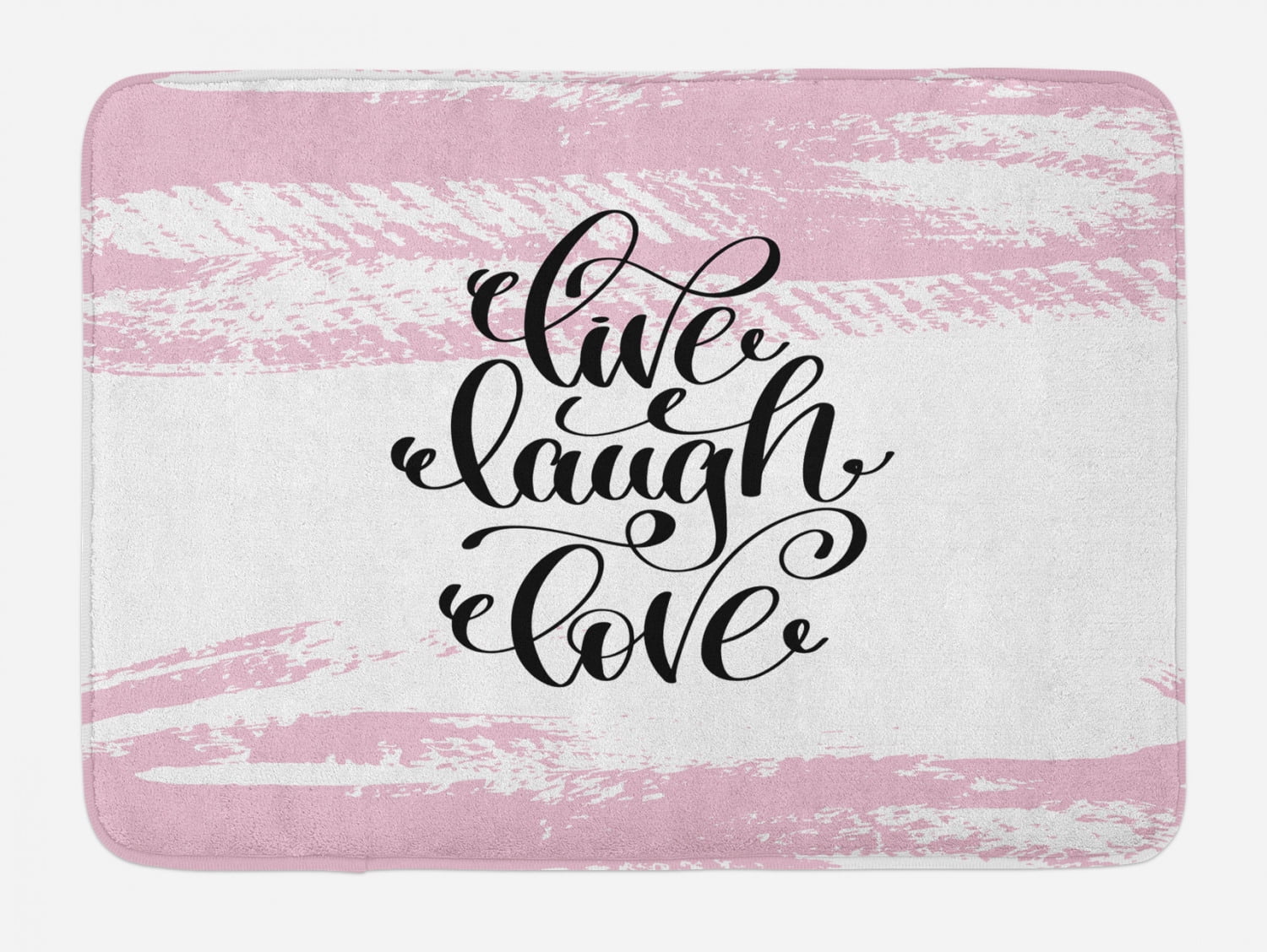 Live Laugh Love Bath Mat, Abstract Pink Toned Brush Strokes Backdrop ...