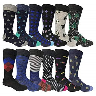 Zeke Men's Pattern Dress Funky Fun Colorful Socks 6 Assorted Patterns ...
