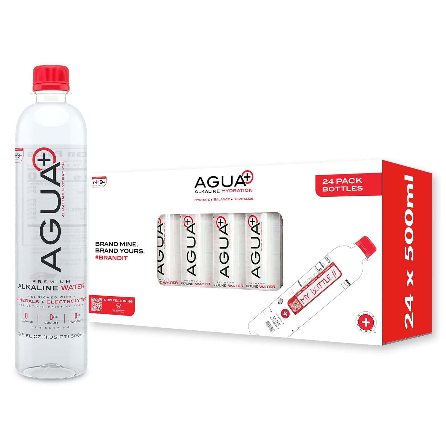 Agua Plus Premium Alkaline Water, 16.9 fl oz Bottles (Count of 24 ...