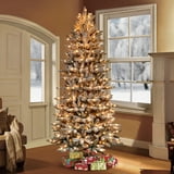 Puleo International 7.5 ft. Pre-Lit Flocked Slim Fraser Fir Artificial ...