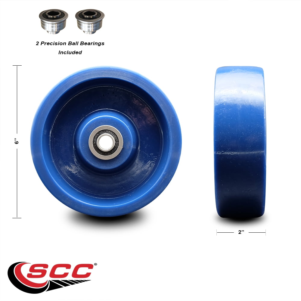 6" x 2" Solid Polyurethane Wheel Only with Precision Ball Bearing - 1/2 ...