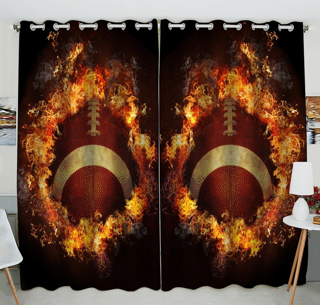 GCKG Flaming American Football Window Curtain Kitchen Curtain Window ...