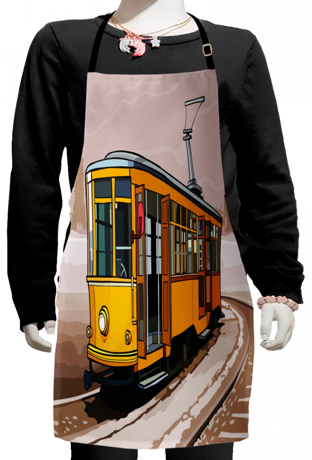 Modern Kids Apron, Yellow Train on Rail Roads Winter Scenery Old ...