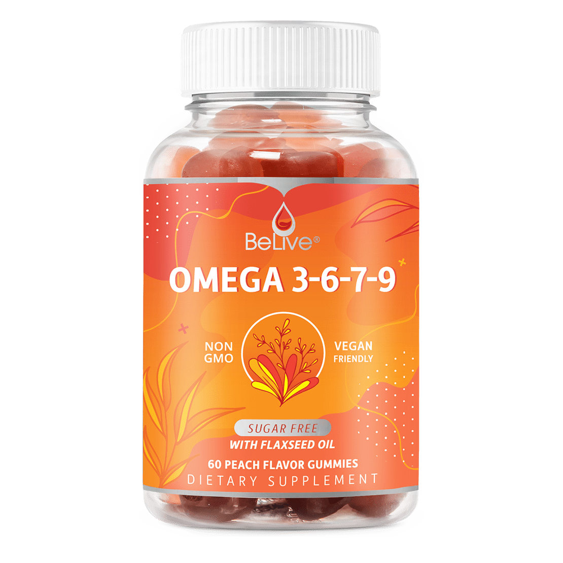 BeLive Omega 3 Gummies with Omegas 6, 7, & 9. Sugar-Free, Peach ...