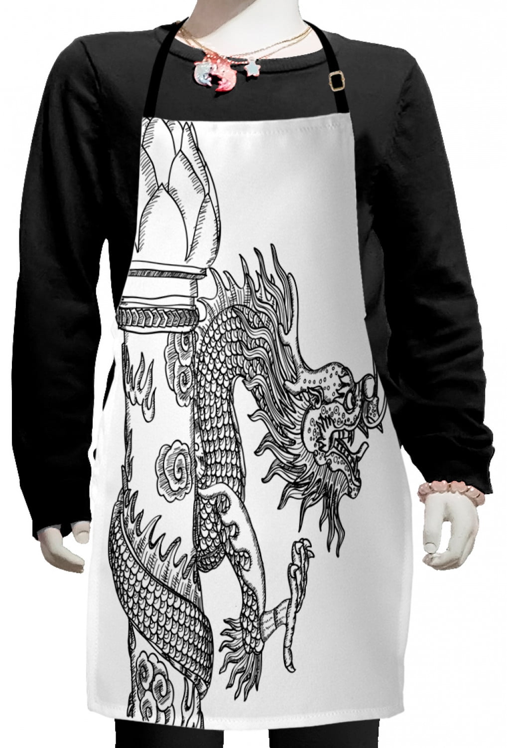 Dragon Kids Apron, Chinese Style Creature Sketch Medieval Monster ...