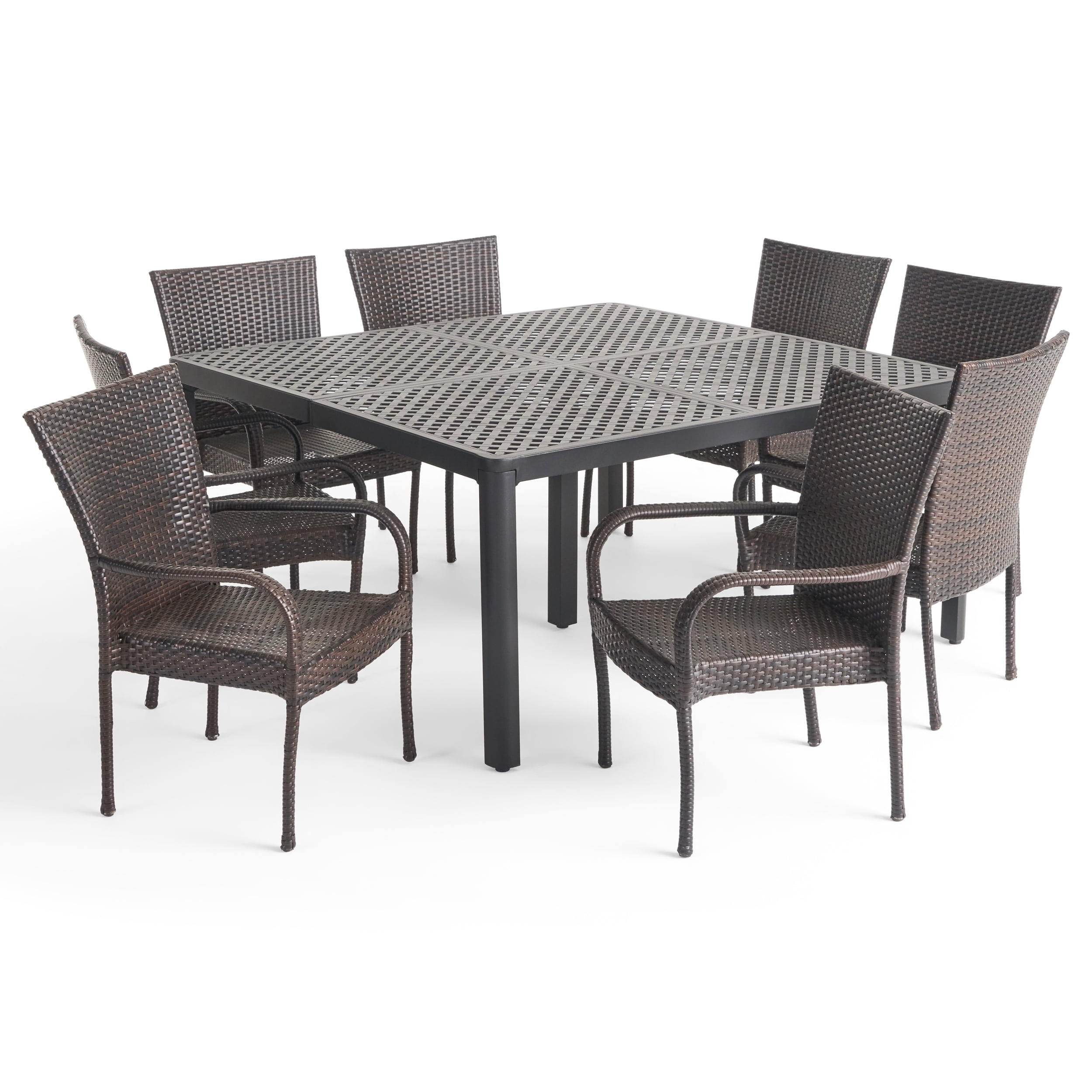 Dawson Outdoor 8 Seater Aluminum and Wicker Dining Set with Stacking ...