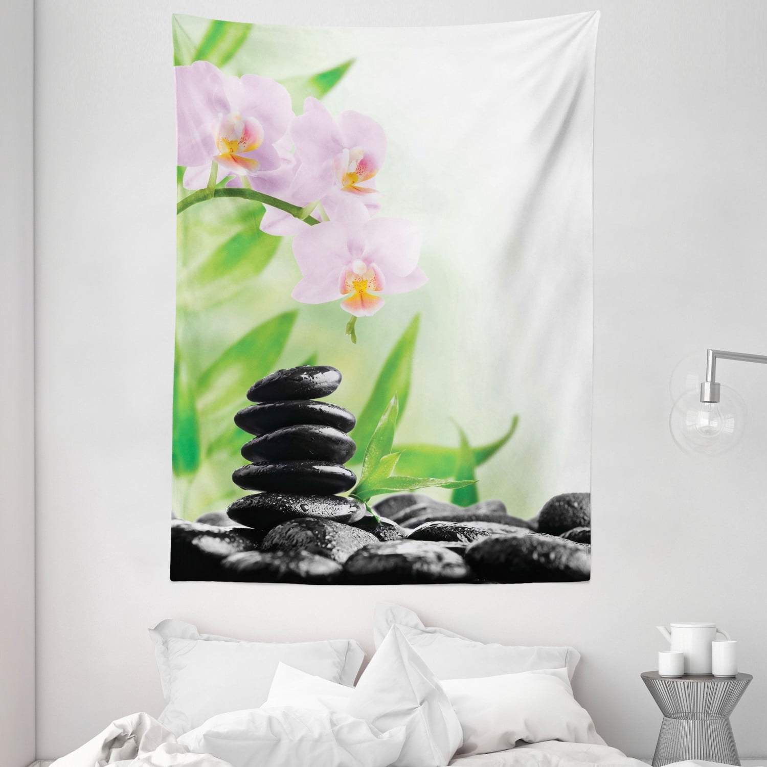 Spa Tapestry, Zen Basalt Stones and Orchid with Dew Peaceful Nature ...