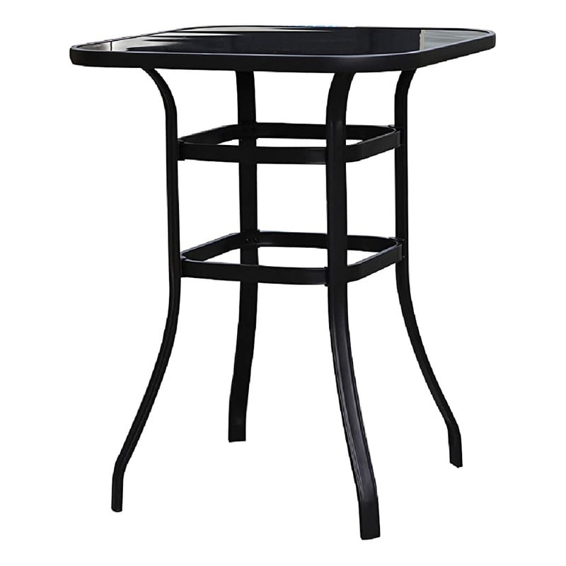 Patio Festival Metal Outdoor High Dining Table with Glass Top in Black ...