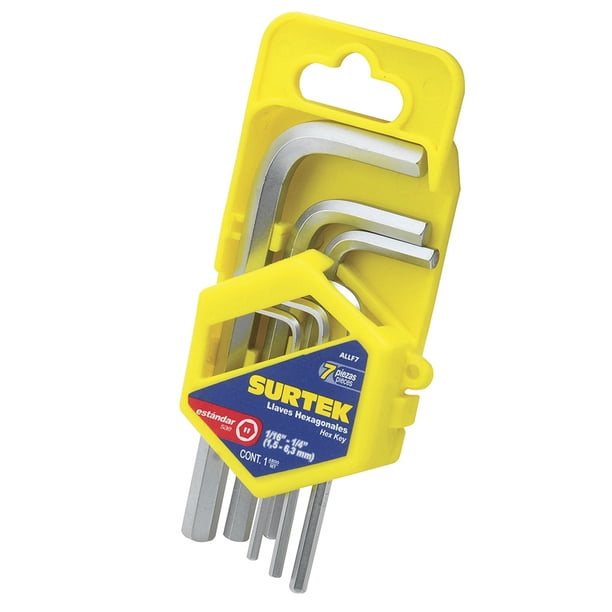 Surtek Hex Key Allen Wrench Set, 7 L-Shaped Imperial Pieces on Rack ...