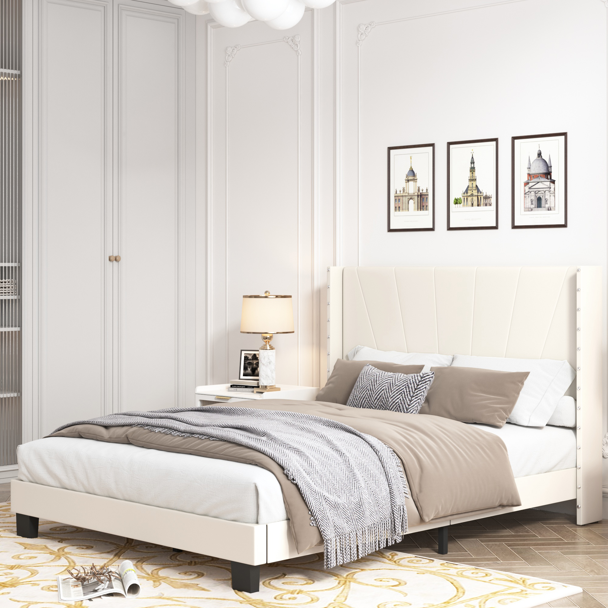 HSUNNS Upholstered Platform Bed, Full Size Platform Bed with Nailhead ...