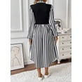 Black & White Striped Shirt Dress For Women, Collared Long Sleeve Midi ...