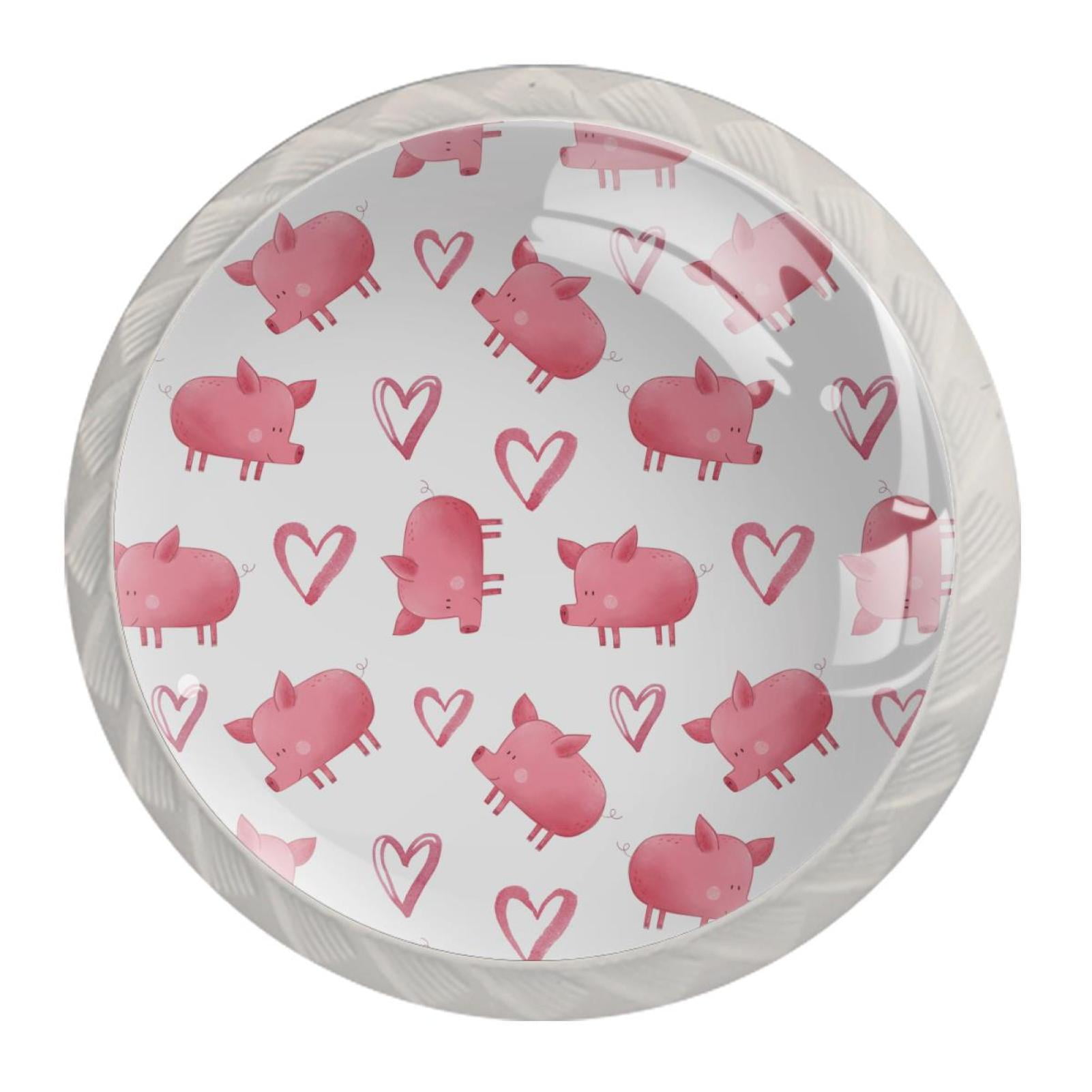 4 Pcs Art Little Pink Pig Love Heart Knobs for Kitchen Cabinet Cupboard ...