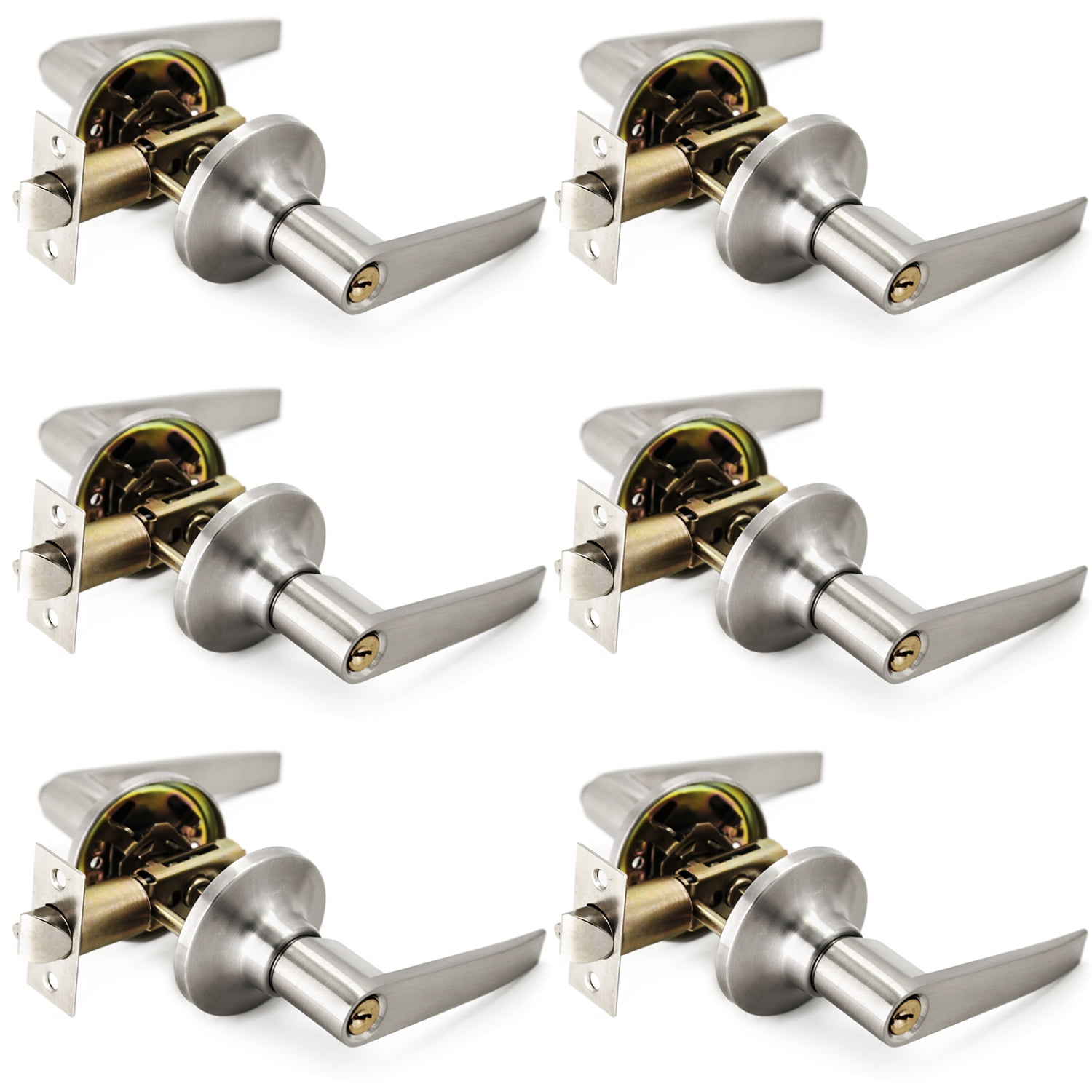 Villar Home Designs Door Lever Lara Satin Nickel Keyed 6 Pack - Walmart.com