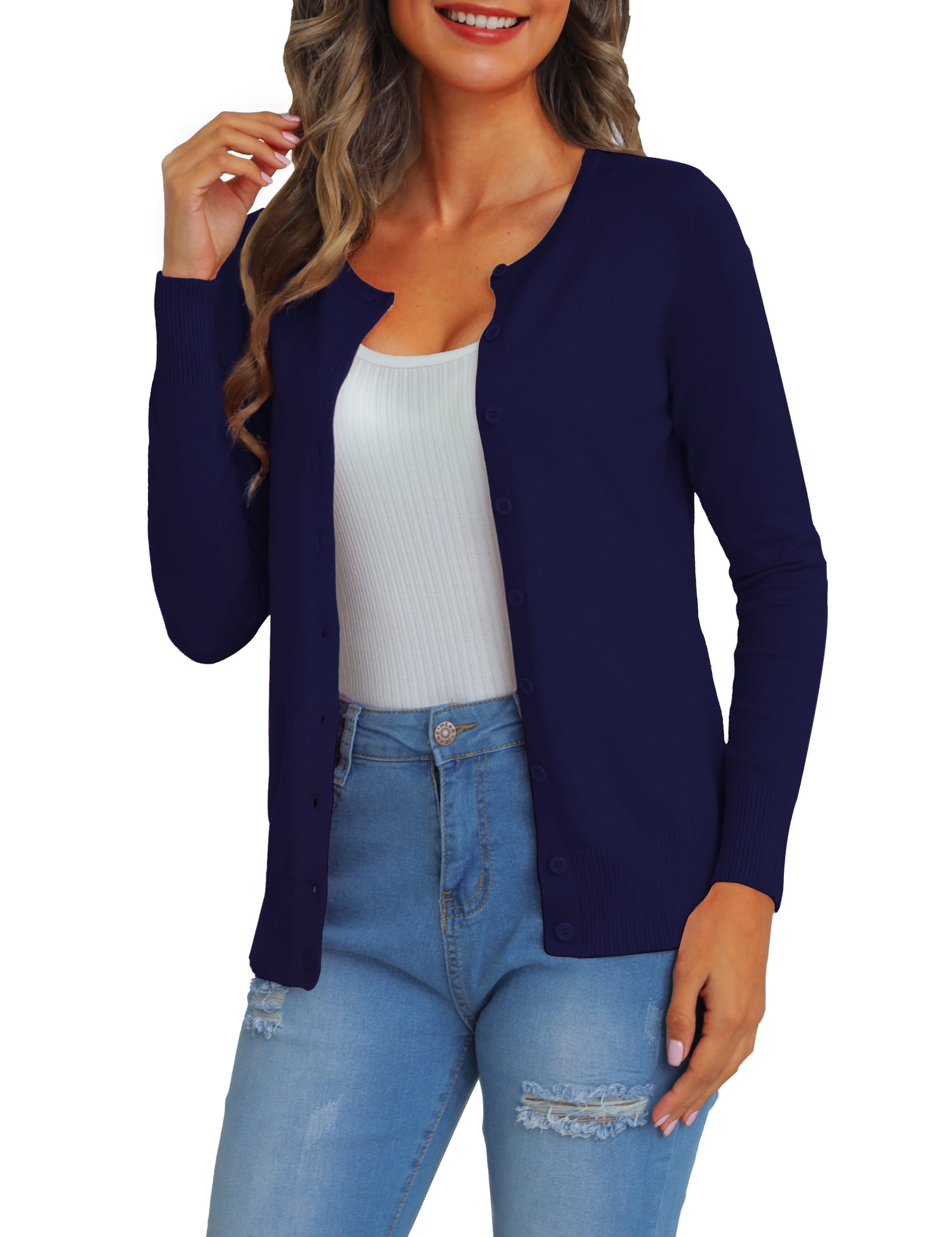 a.Jesdani Womens Cardigans Lightweight Soft Knit Crewneck Cardigan ...