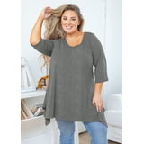 Showmall Plus Size Tunic Top for Women Gray 3/4 Sleeve Loose Fitting ...
