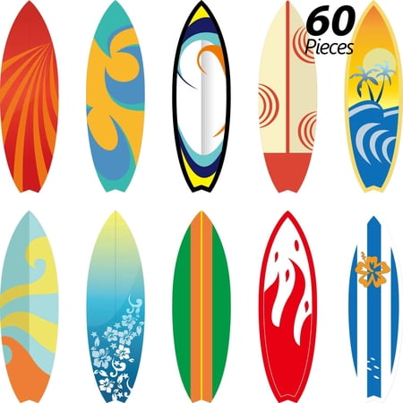 60 Pieces Surfboards Cut Out Accents Tropical Beach Decorations Hawaii ...
