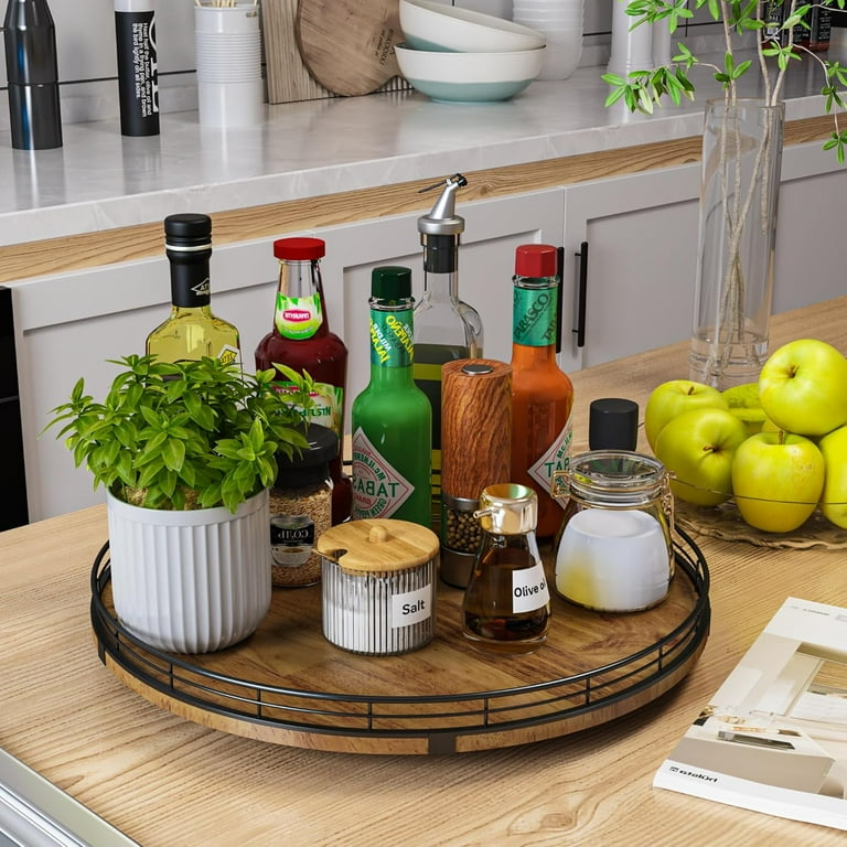 Oak Lazy Susan 13" Oak Wood Lazy Susan Turntable - Black Iron Frame ...