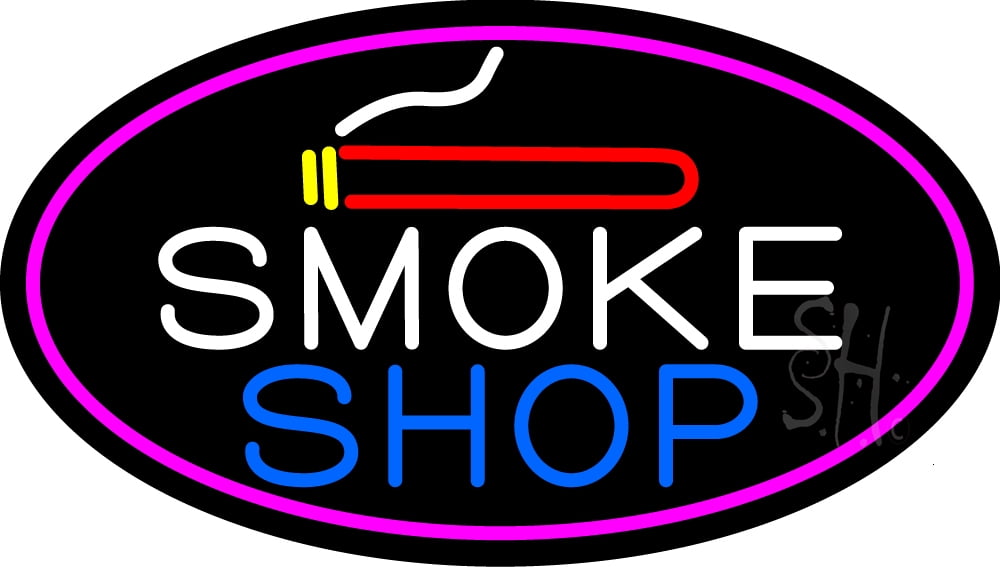Smoke Shop And Cigar Oval With Pink Border LED Neon Sign 13 x 24 ...