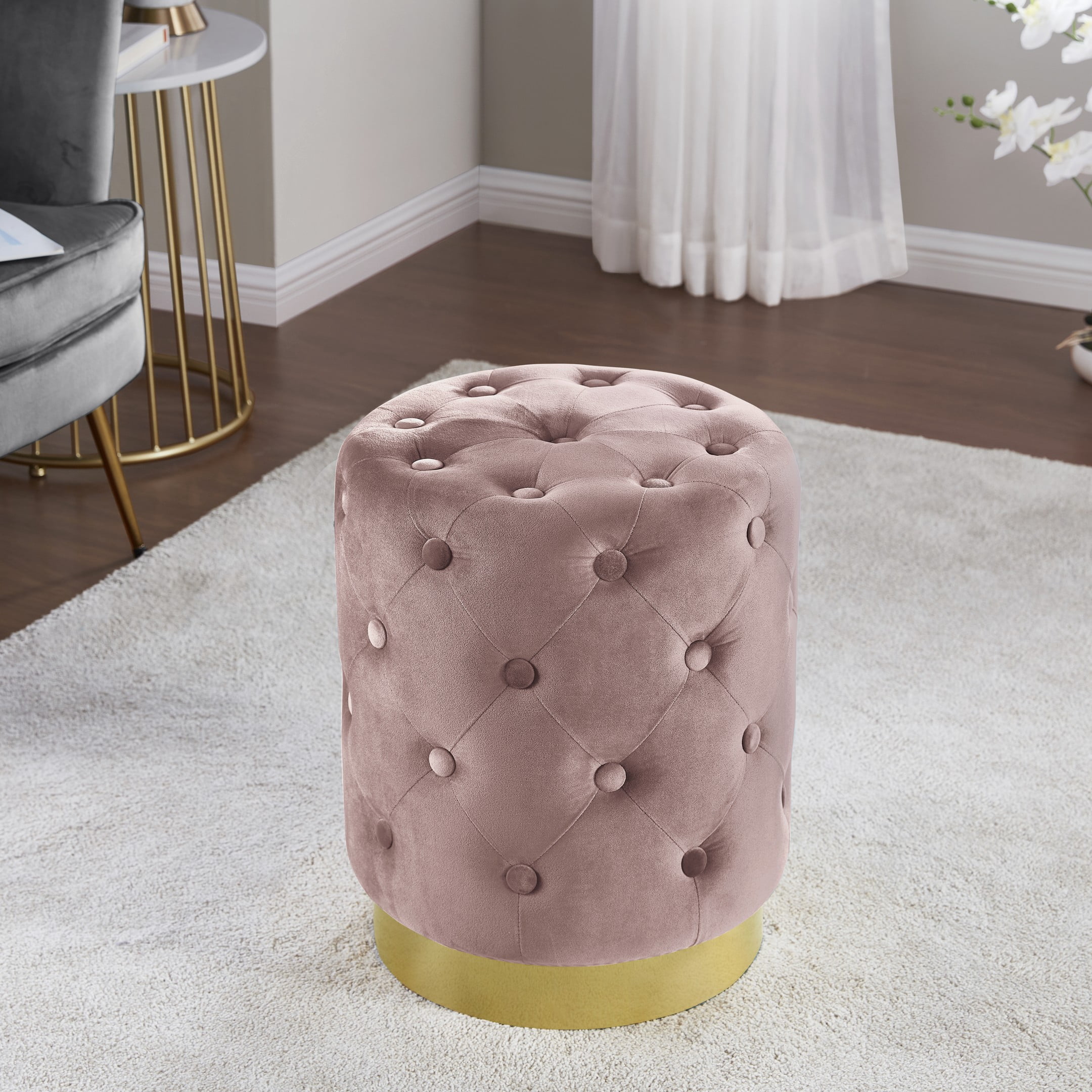 Beverly Modern Contemporary Round Tufted Upholstered Velvet Ottoman ...