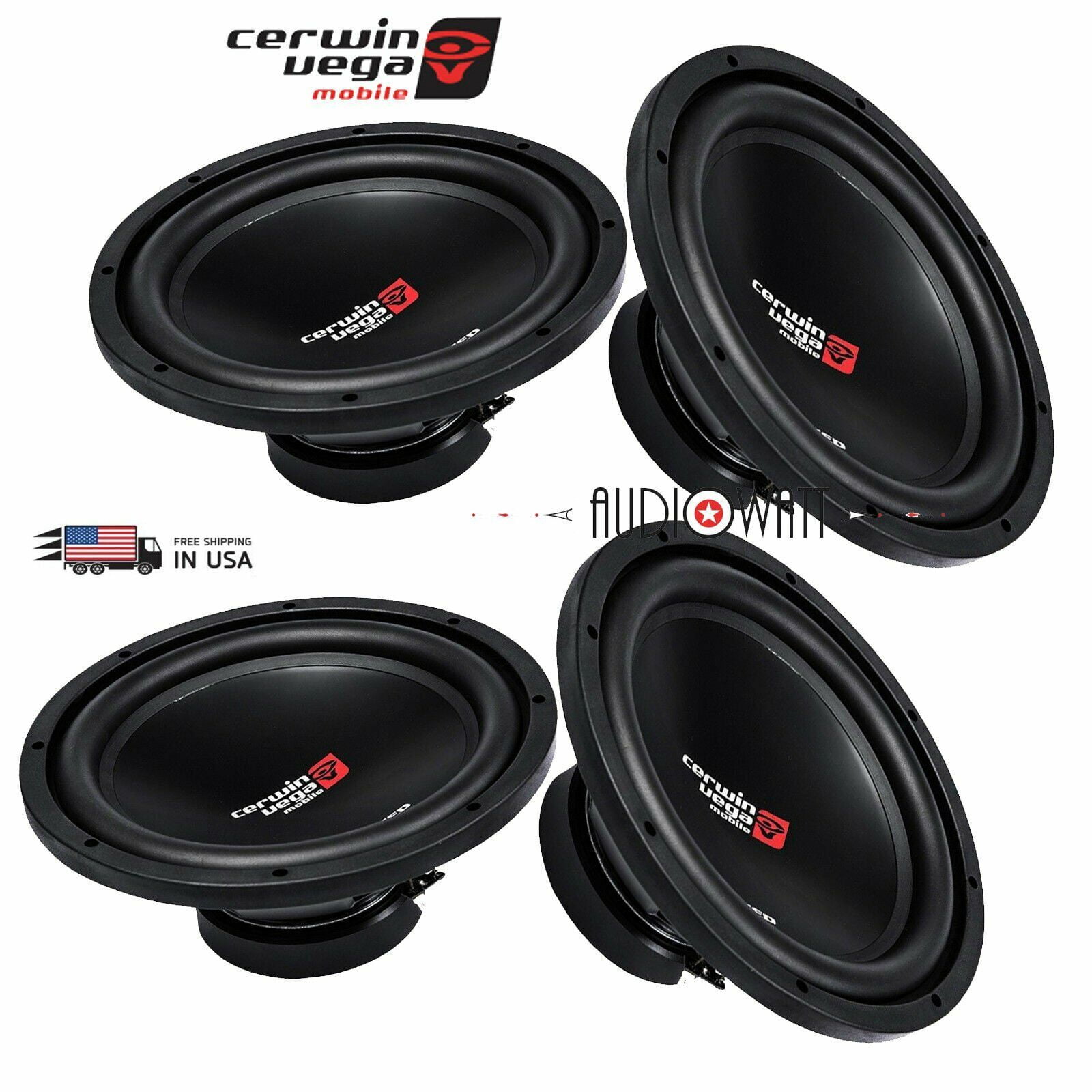 4x CERWIN-VEGA XED12 1000W 12" Max SVC 4-Ohm Shallow Subwoofers Power ...