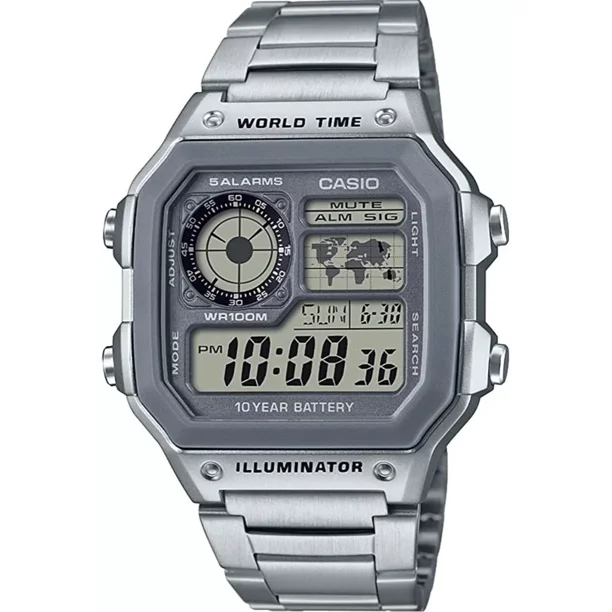 Reloj Casio Ae1200 Metal Mapa Mundial Full Correa Plateado Bisel ...
