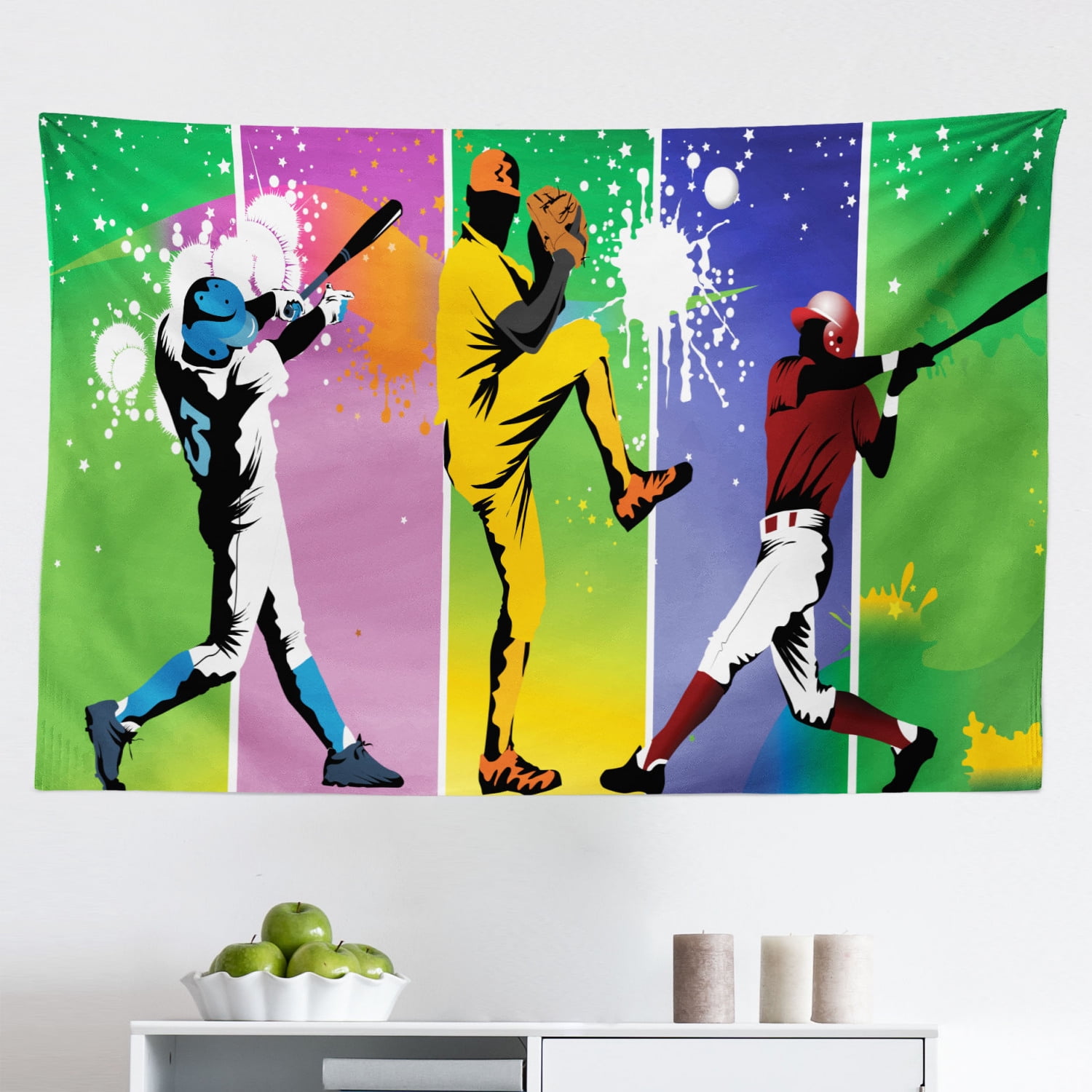 Baseball Tapestry, Retro Illustration of Baseball Player on Distressed ...