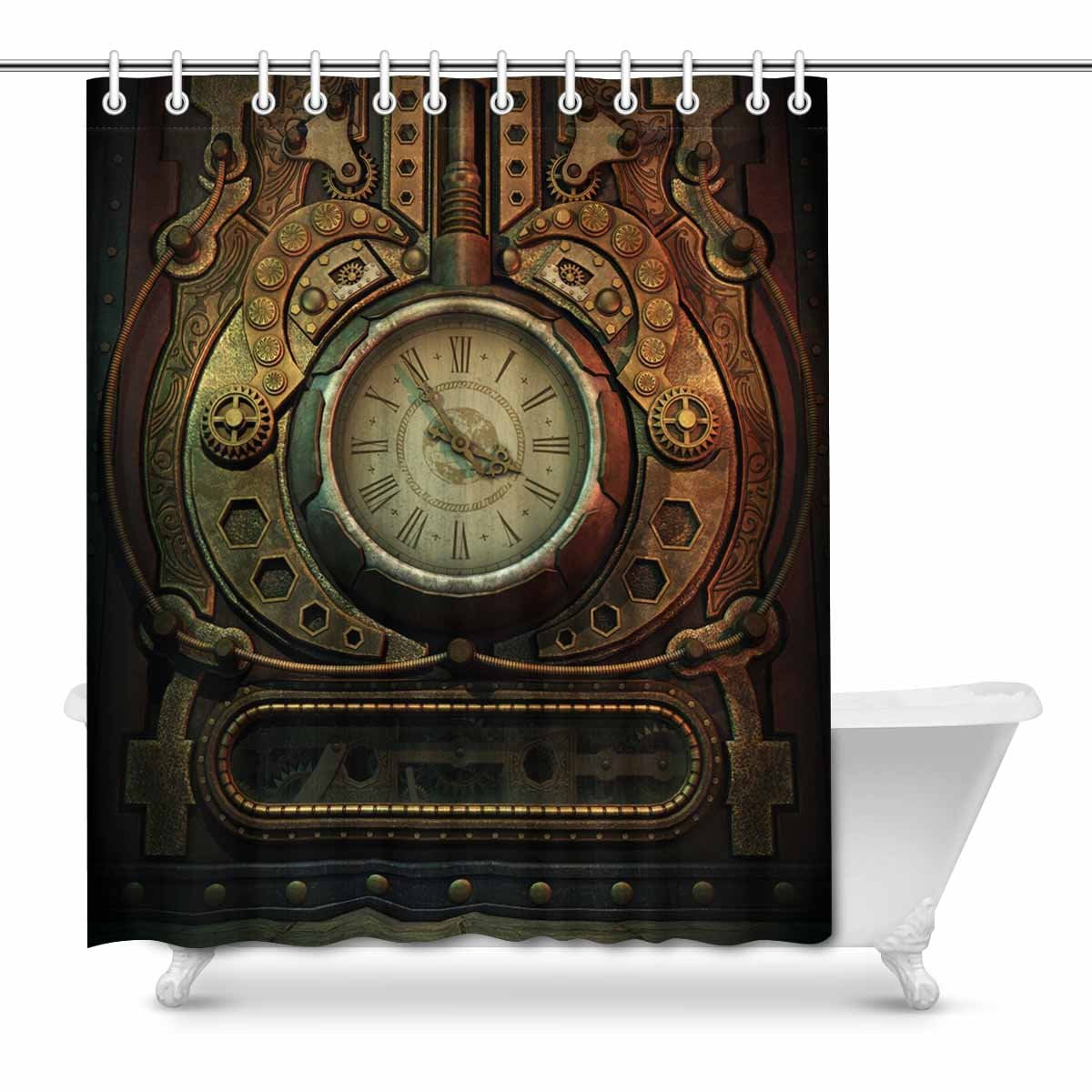 MKHERT Cool 3D Vintage Old Clock in Steampunk Style Waterproof Shower ...
