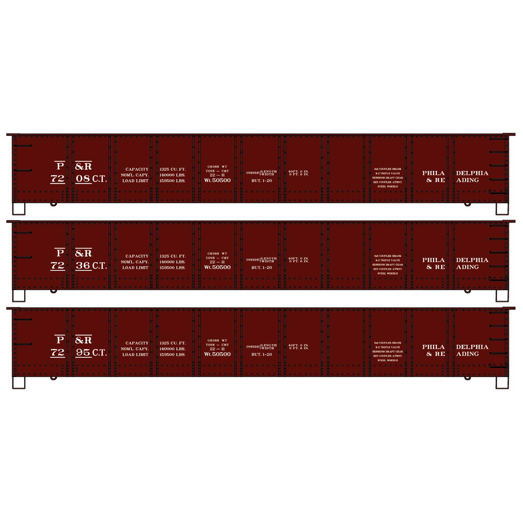 Accurail HO 41' Steel Gondola. 3-Car Set P&R ACU37734 HO Rolling Stock ...