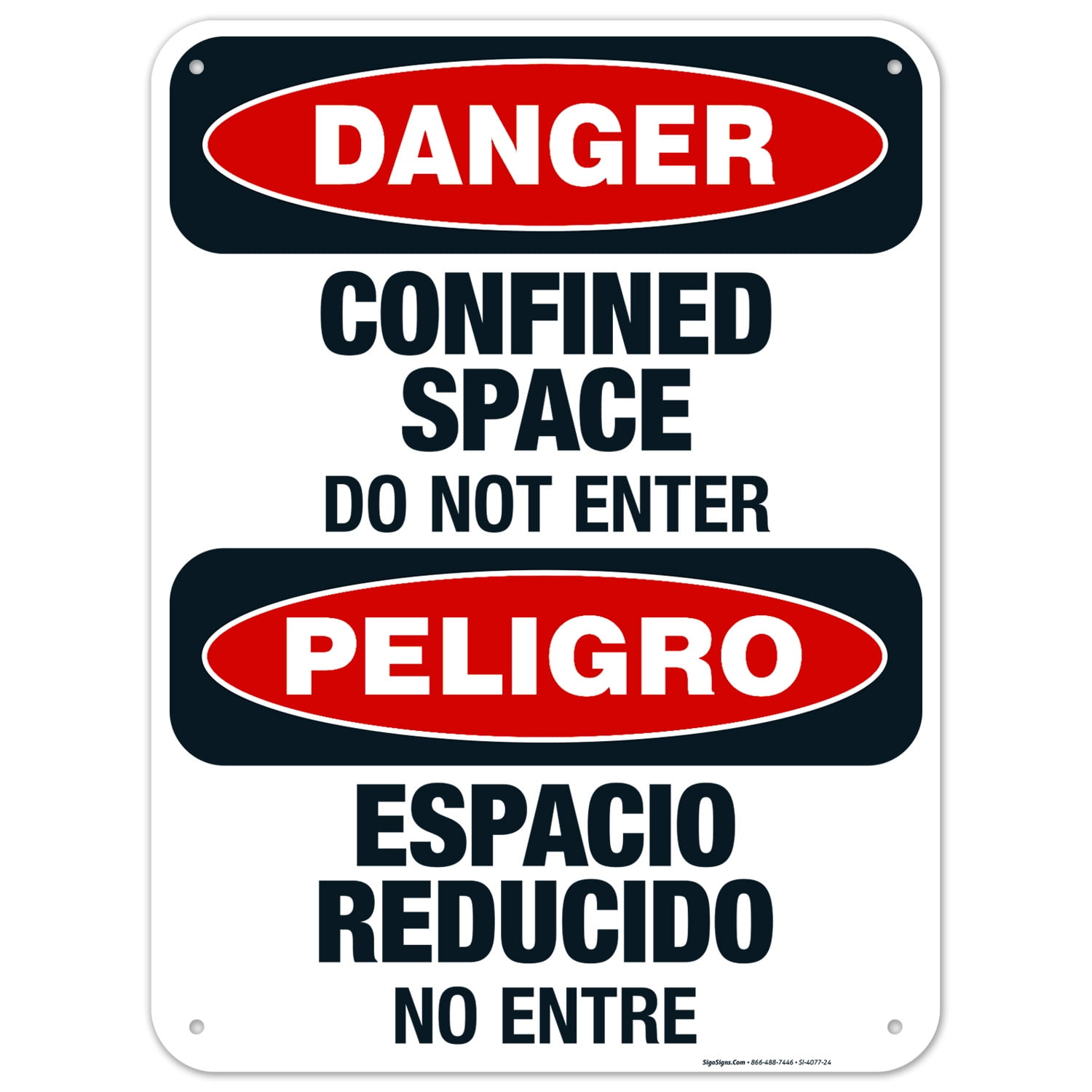 Confined Space Do Not Enter Bilingual Sign, OSHA Danger Sign, - Walmart.com