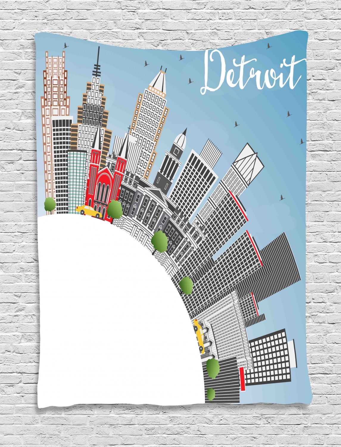 Michigan Tapestry, Detroit Michigan USA City Skyline with Grey ...