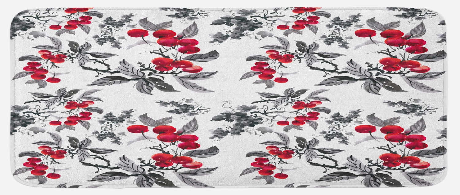 Rowan Kitchen Mat, Abstract Modern Garden Theme with Rowan Plant ...