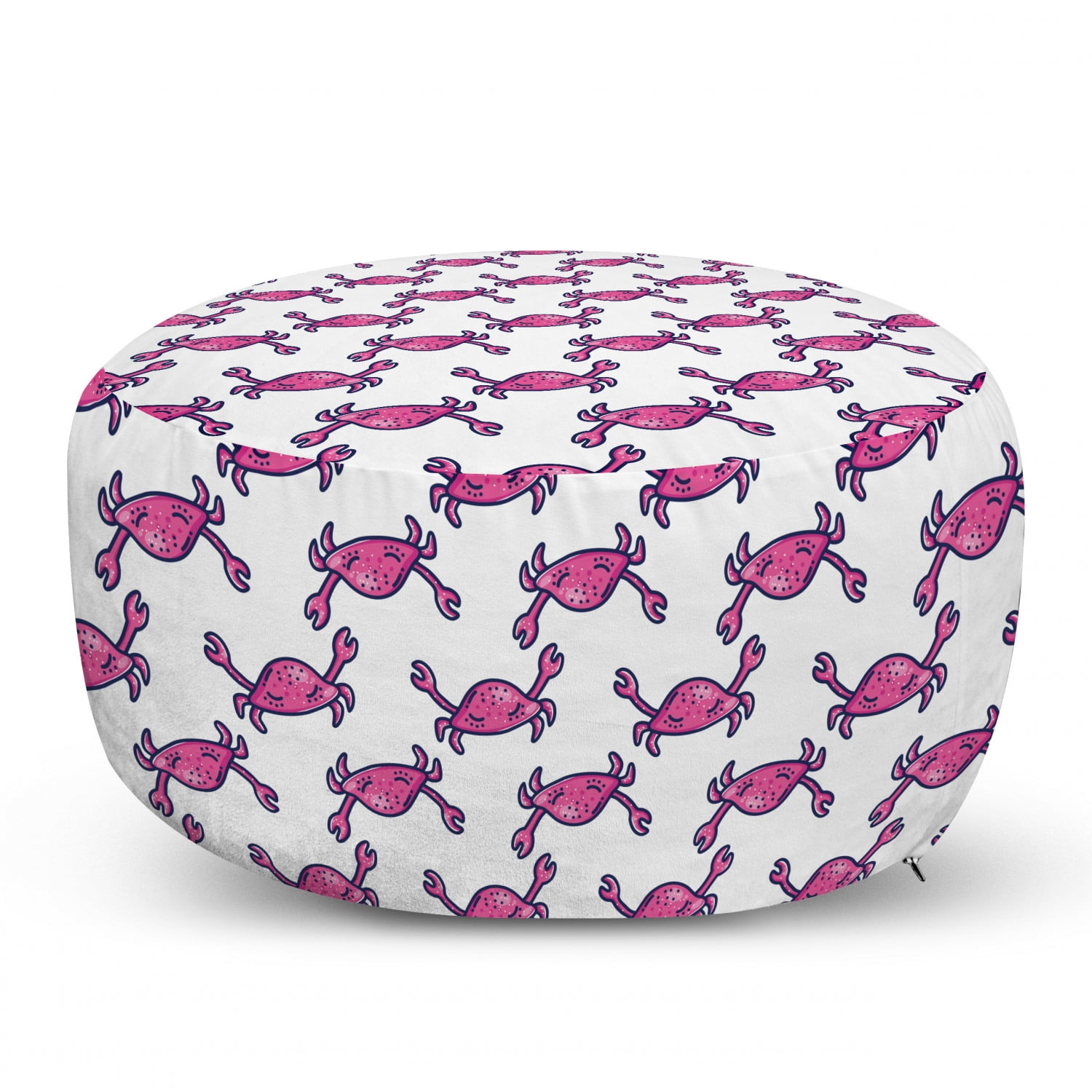 Nautical Pouf Cover with Zipper, Crabs Doodle Sea Characters in Cartoon ...