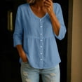 Cotton Linen Shirts for Women Plus Size Summer 3/4 Sleeve V Neck Button ...