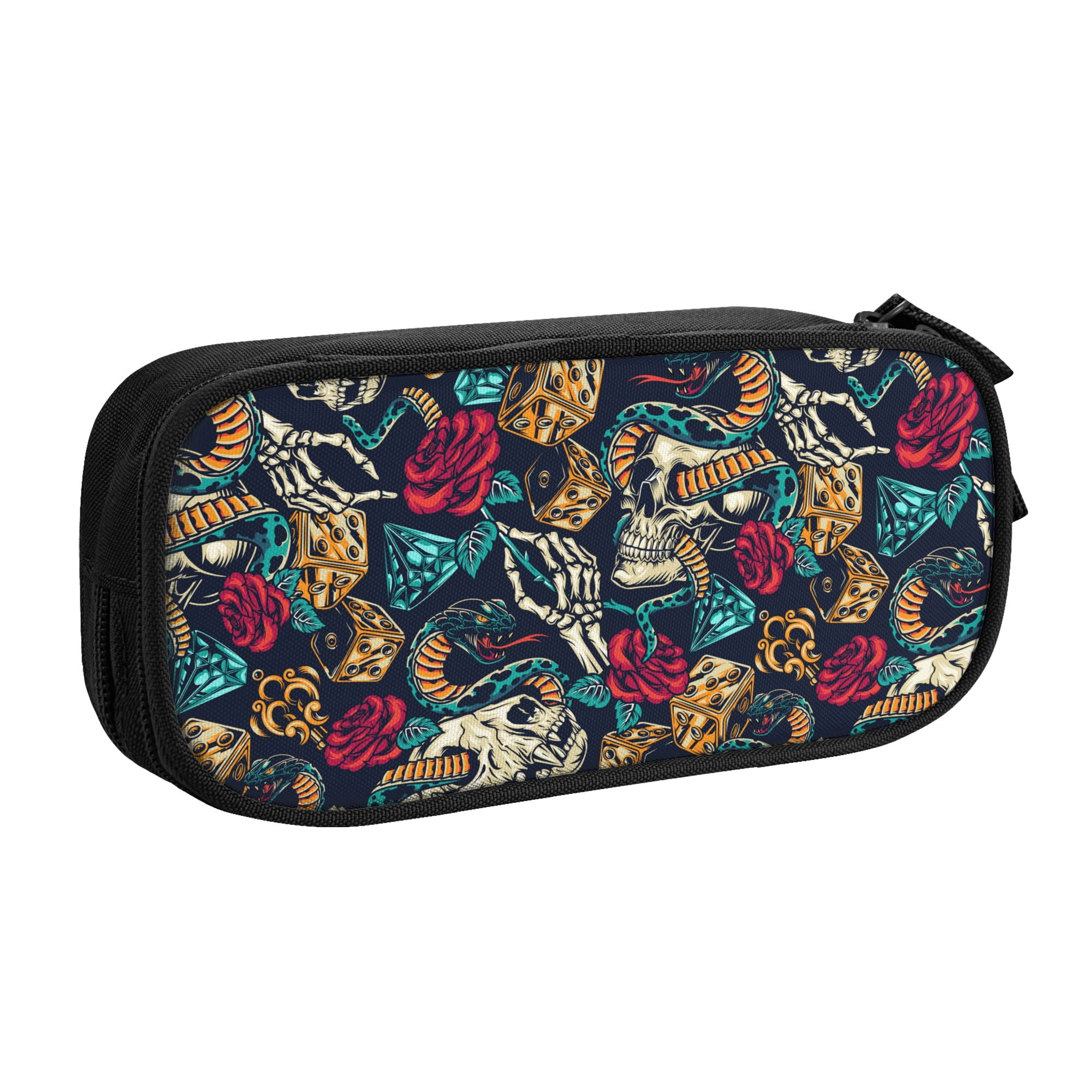 TEQUAN Large Capacity Pencil Case, Vintage Skull Snake Flower Pattern ...