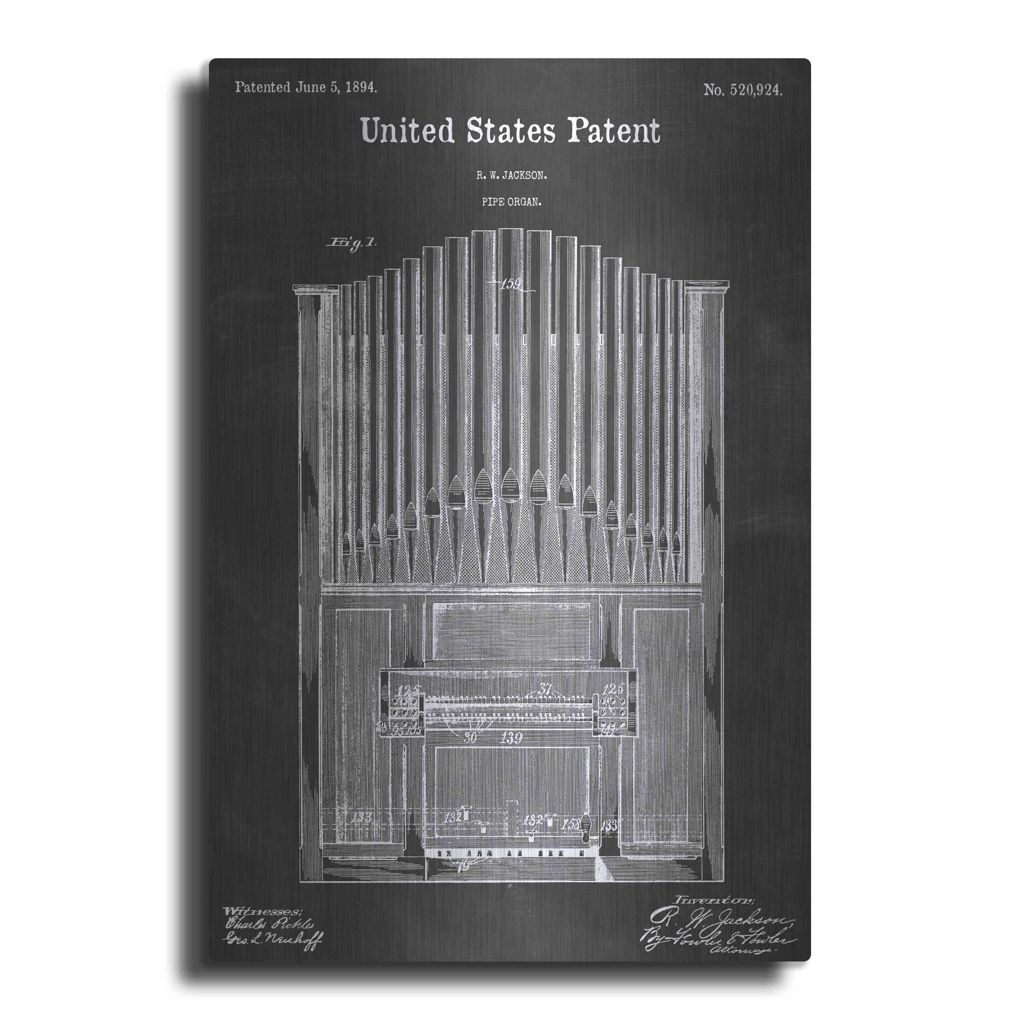 Luxe Metal Art 'Pipe Organ Vintage Patent Blueprint' by Epic Portfolio ...