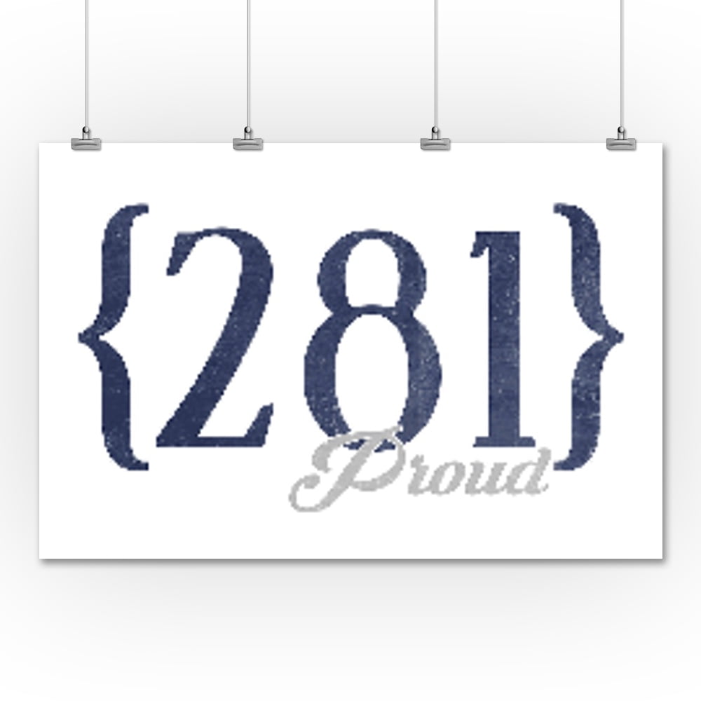 Houston, Texas - 281 Area Code (Blue) - Lantern Press Artwork (36x54 ...