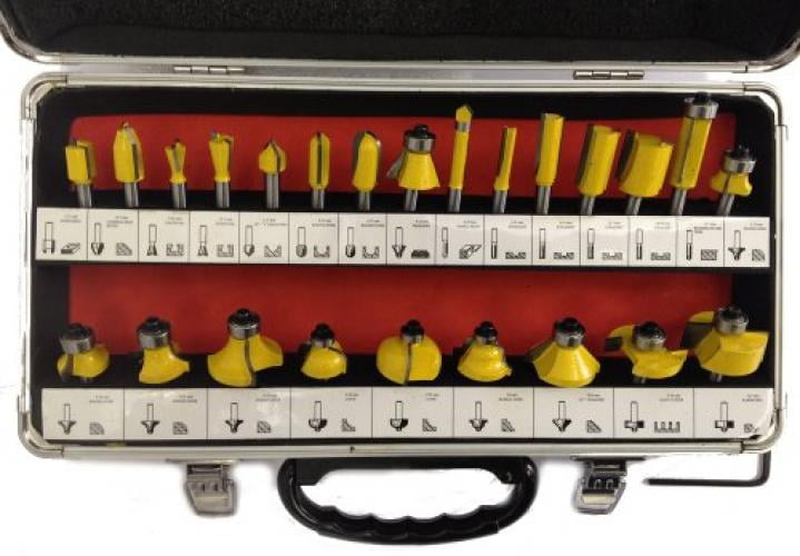 24 Piece Carbide 1/4" Shank Router Bit Set with Aluminum Carrying Case ...